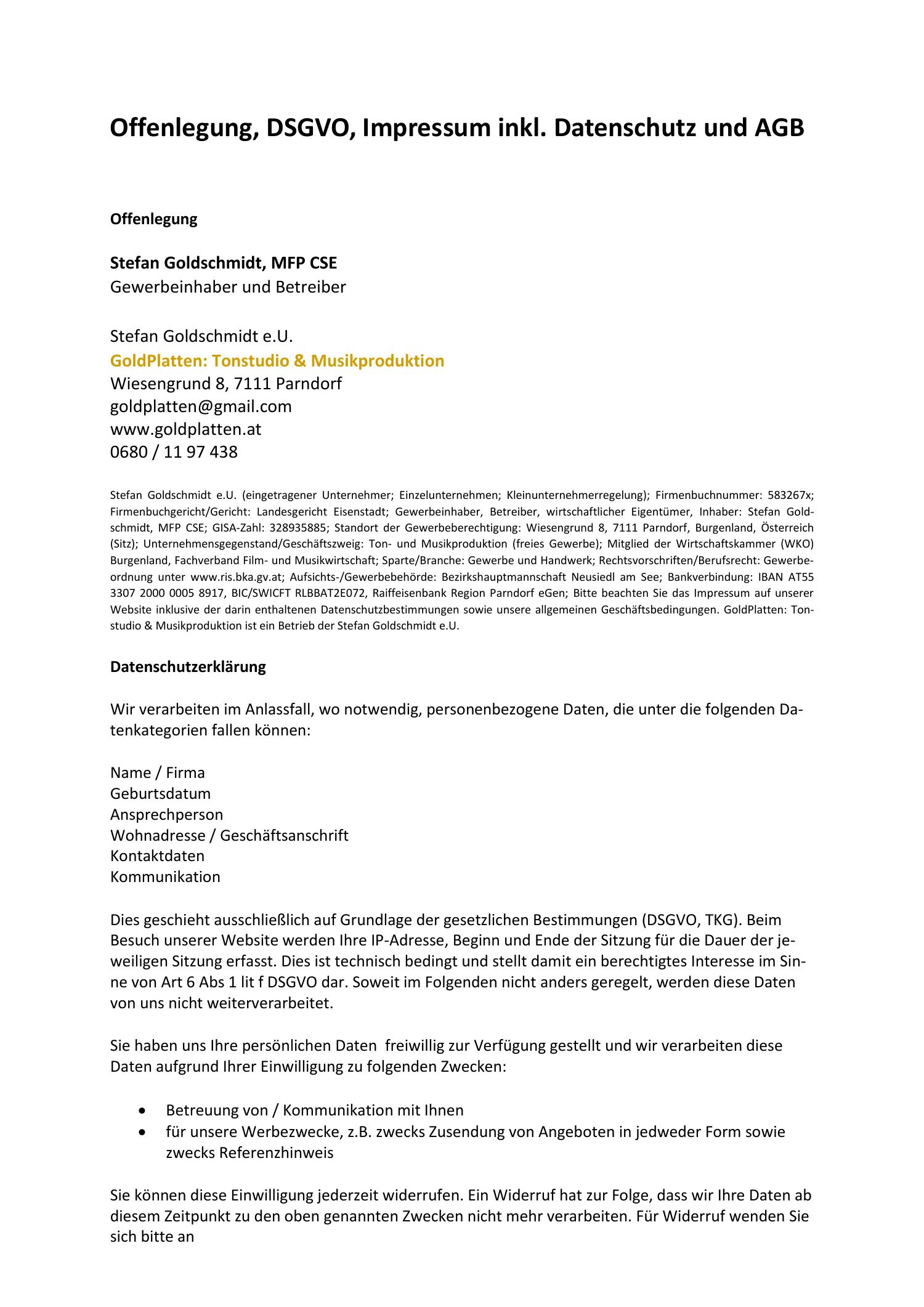 Offenlegung, DSGVO, Impressum inkl. Datenschutz und AGB.pdf | DocDroid