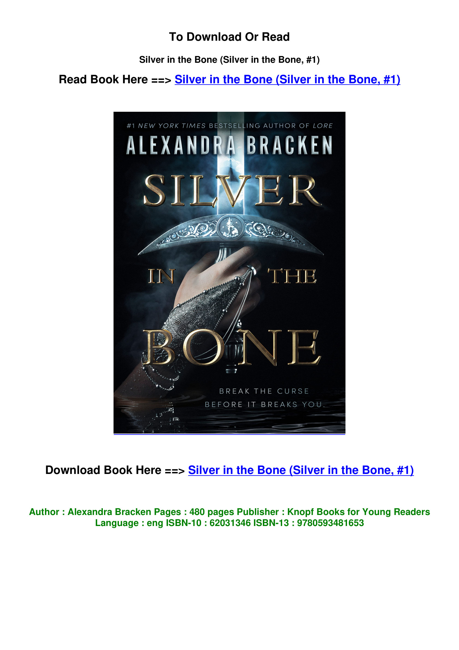 DOWNLOAD Pdf Silver in the Bone Silver in the Bone 1 BY Alexandra Bracken.pdf | DocDroid