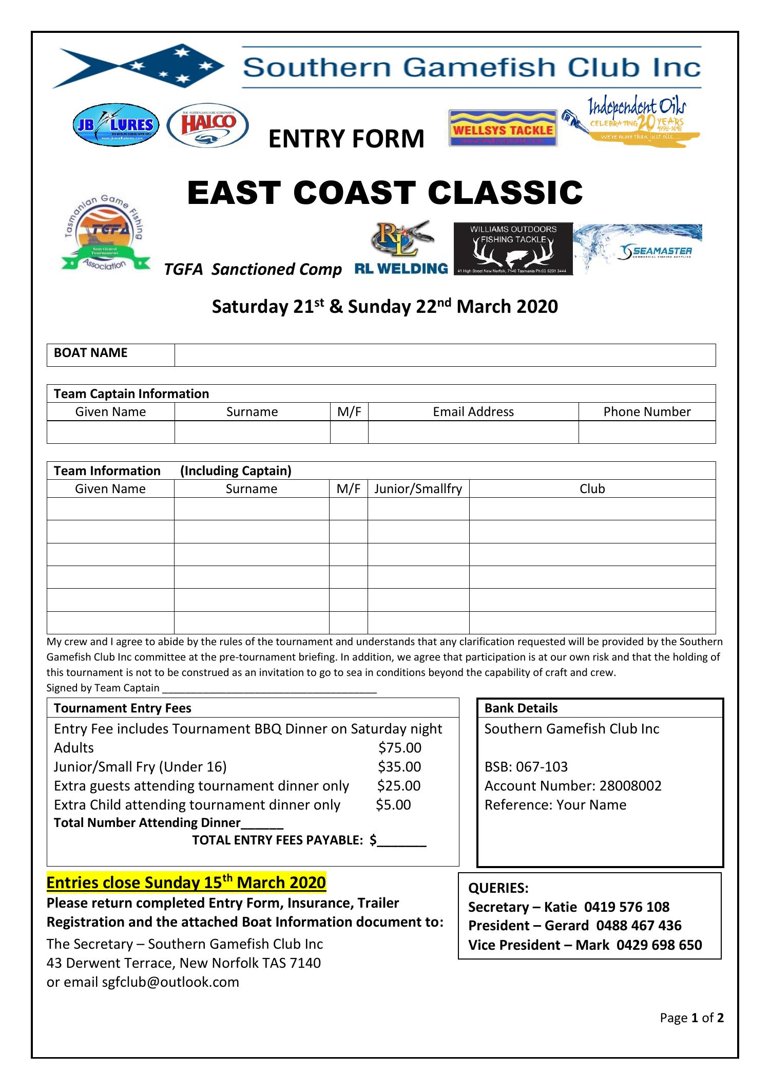 East Coast Classic ENTRY FORM 2020.pdf | DocDroid