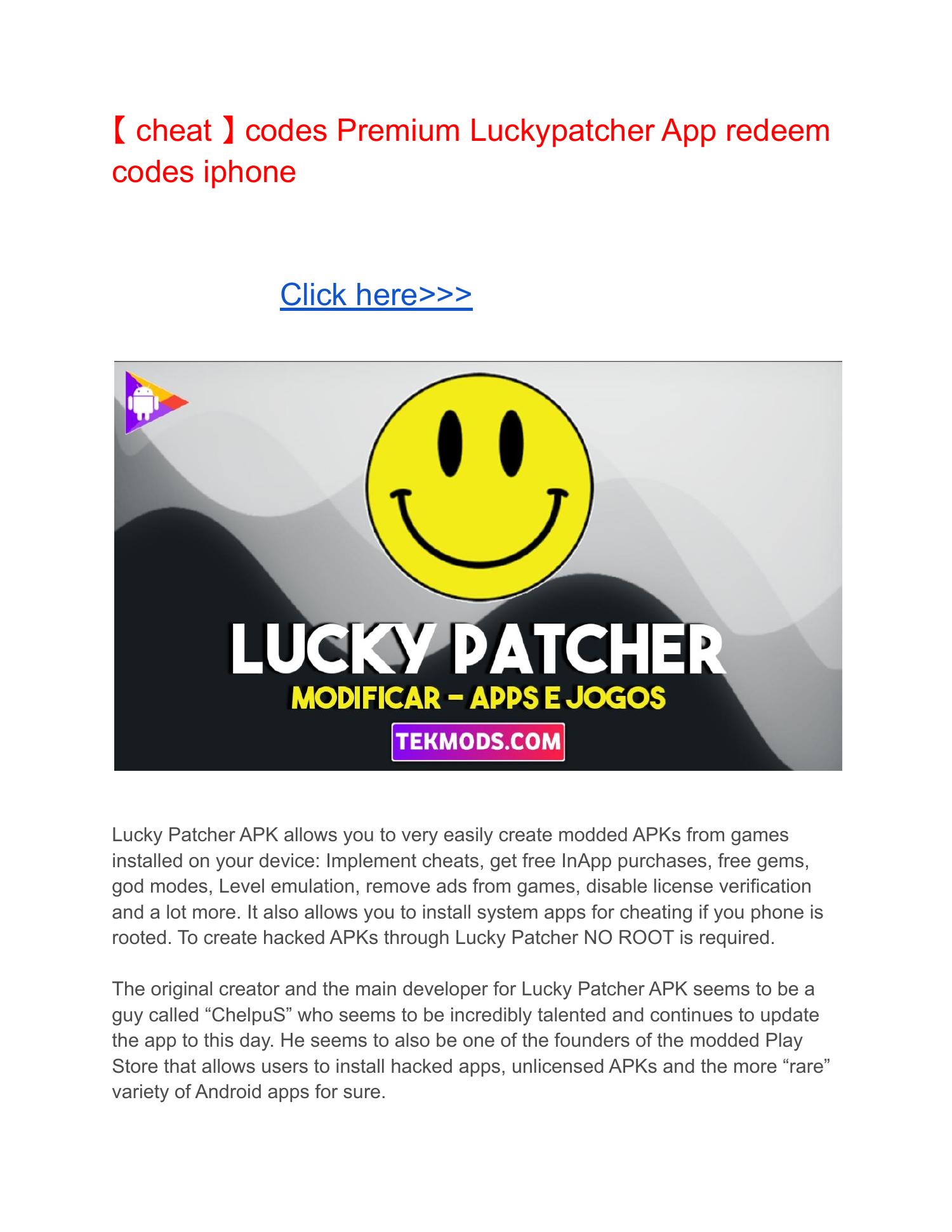 cheat 】 codes Premium Luckypatcher App redeem codes iphone.pdf | DocDroid