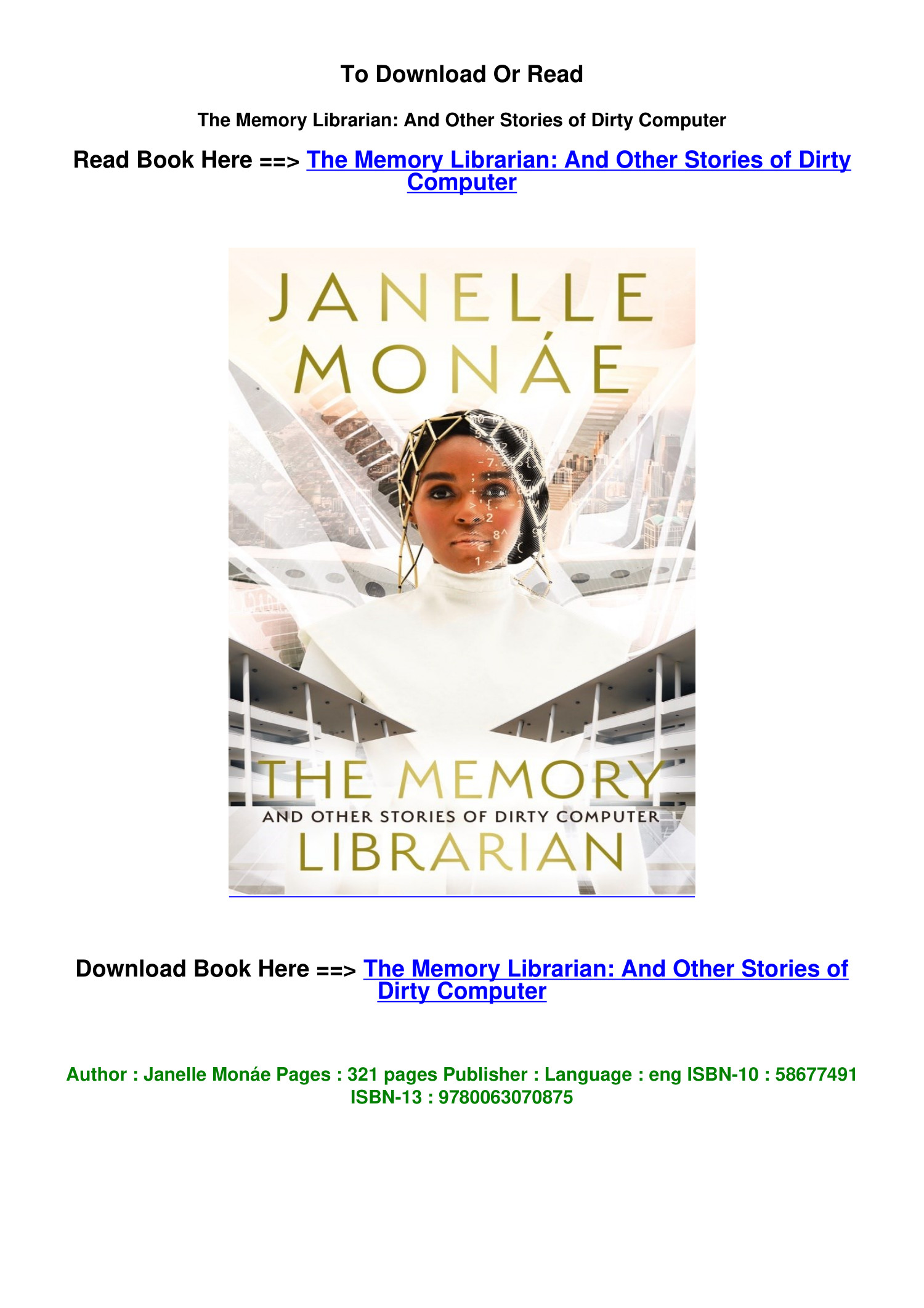 DOWNLOAD pdf The Memory Librarian And Other Stories of Dirty Computer ...