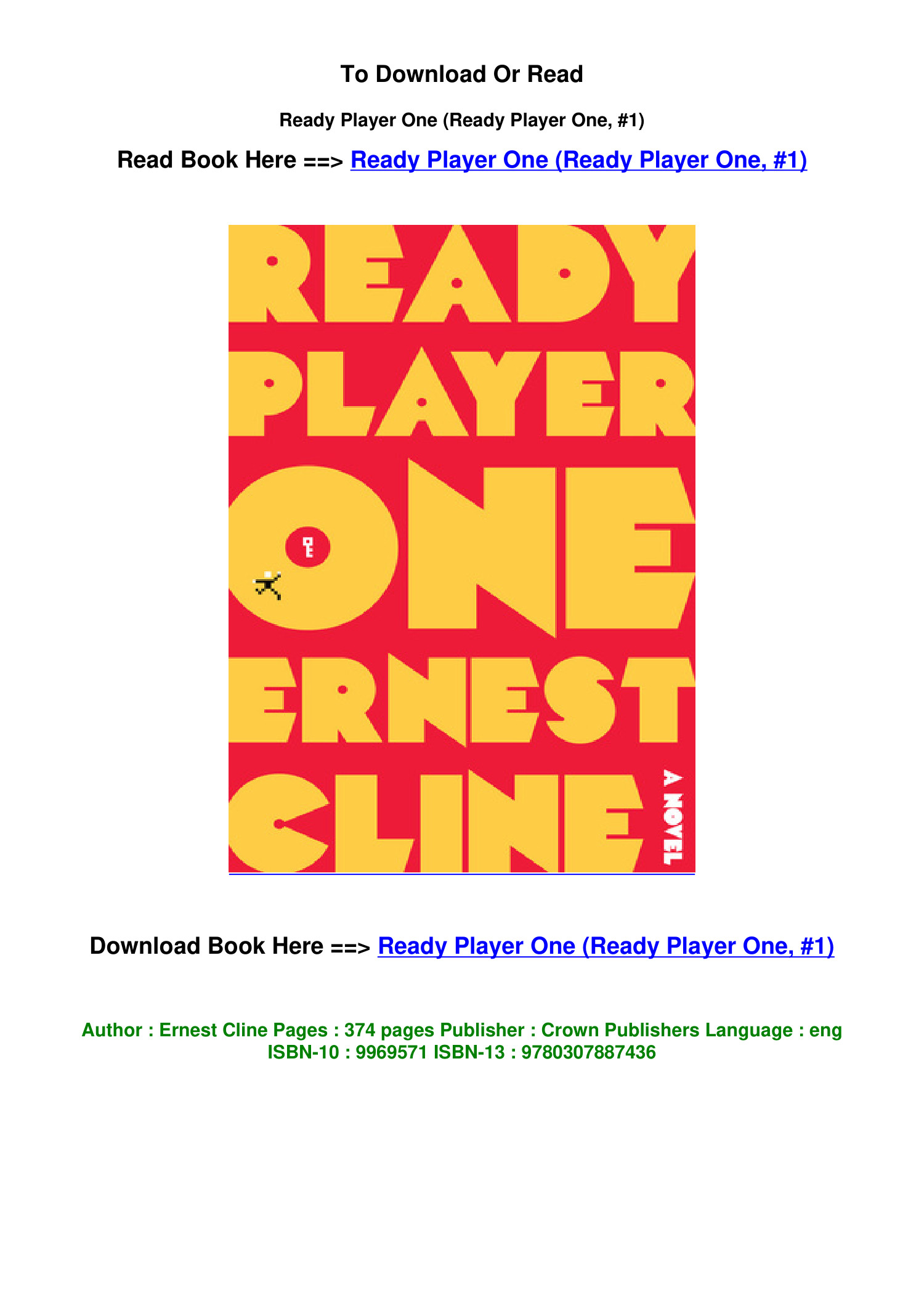 download PDF Ready Player One Ready Player One 1 by Ernest Cline.pdf ...