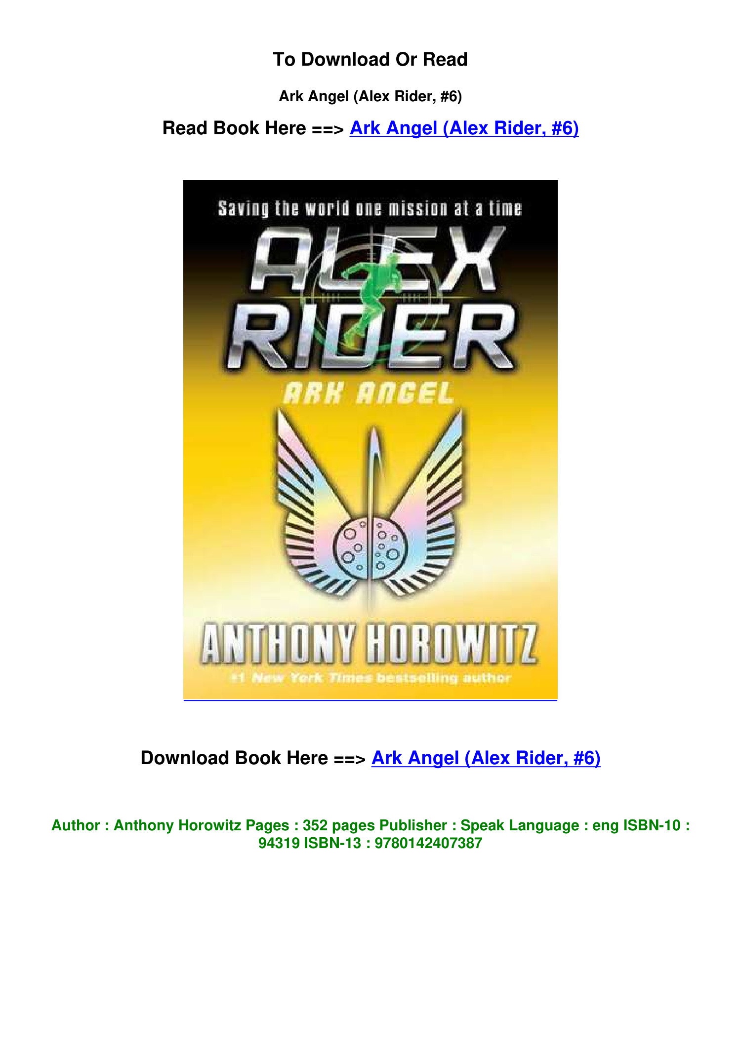 ePub Download Ark Angel Alex Rider 6 by Anthony Horowitz.pdf | DocDroid