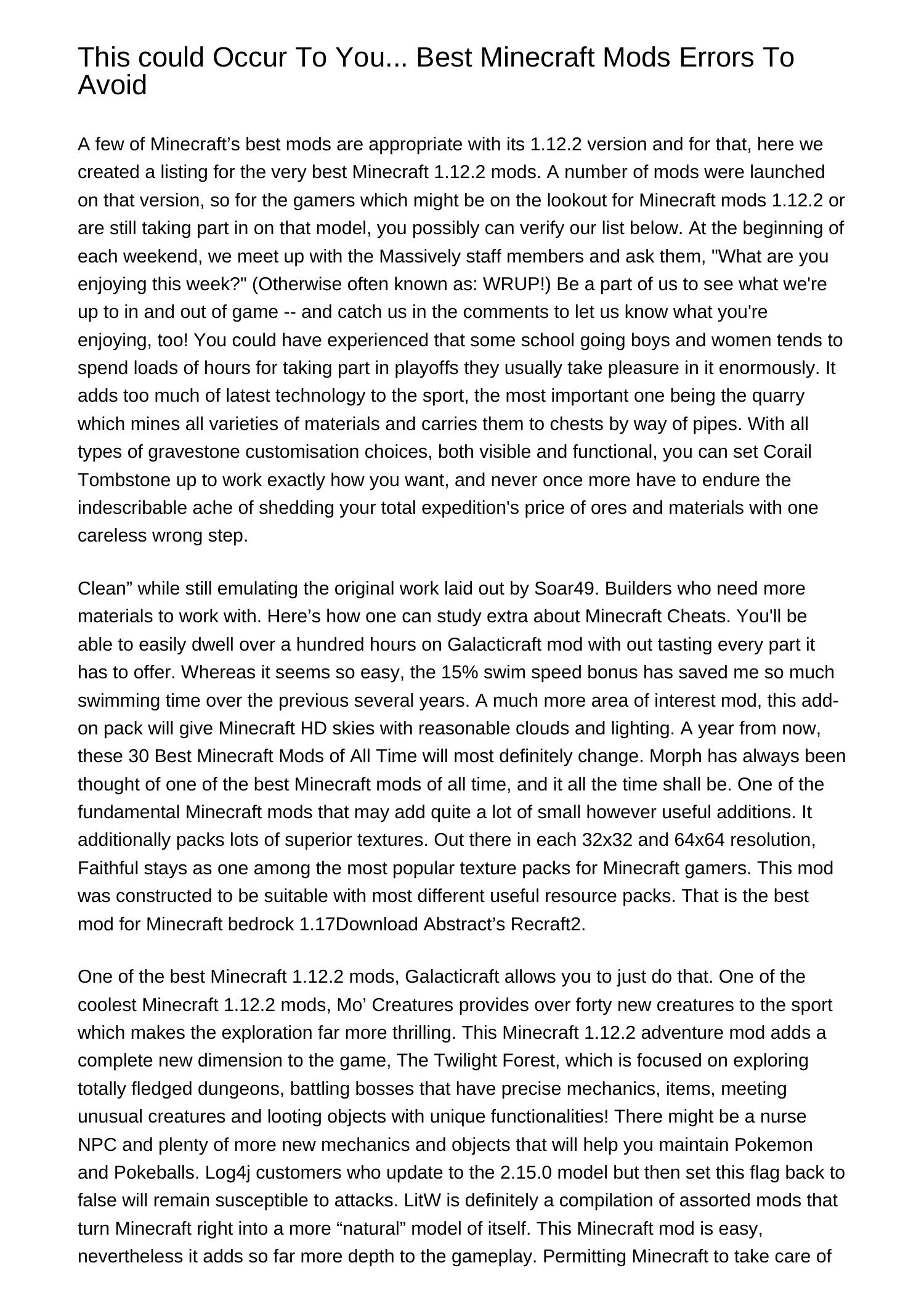 This might Occur To You Best Minecraft Mods Errors To Keep away fromlvchr.pdf.pdf | DocDroid