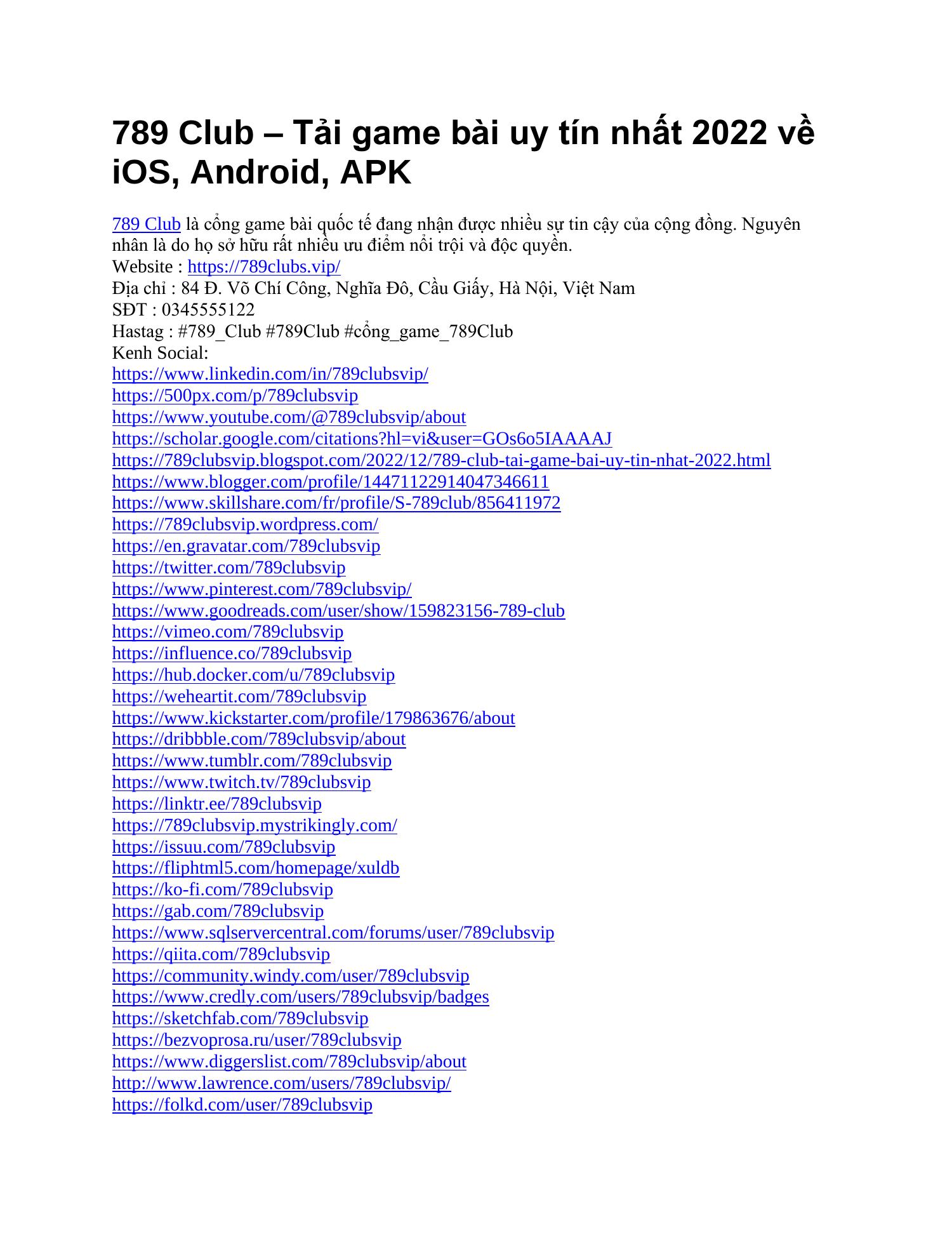 789 Club – Tải game bài uy tín nhất 2022 về iOS, Android, APK.docx | DocDroid