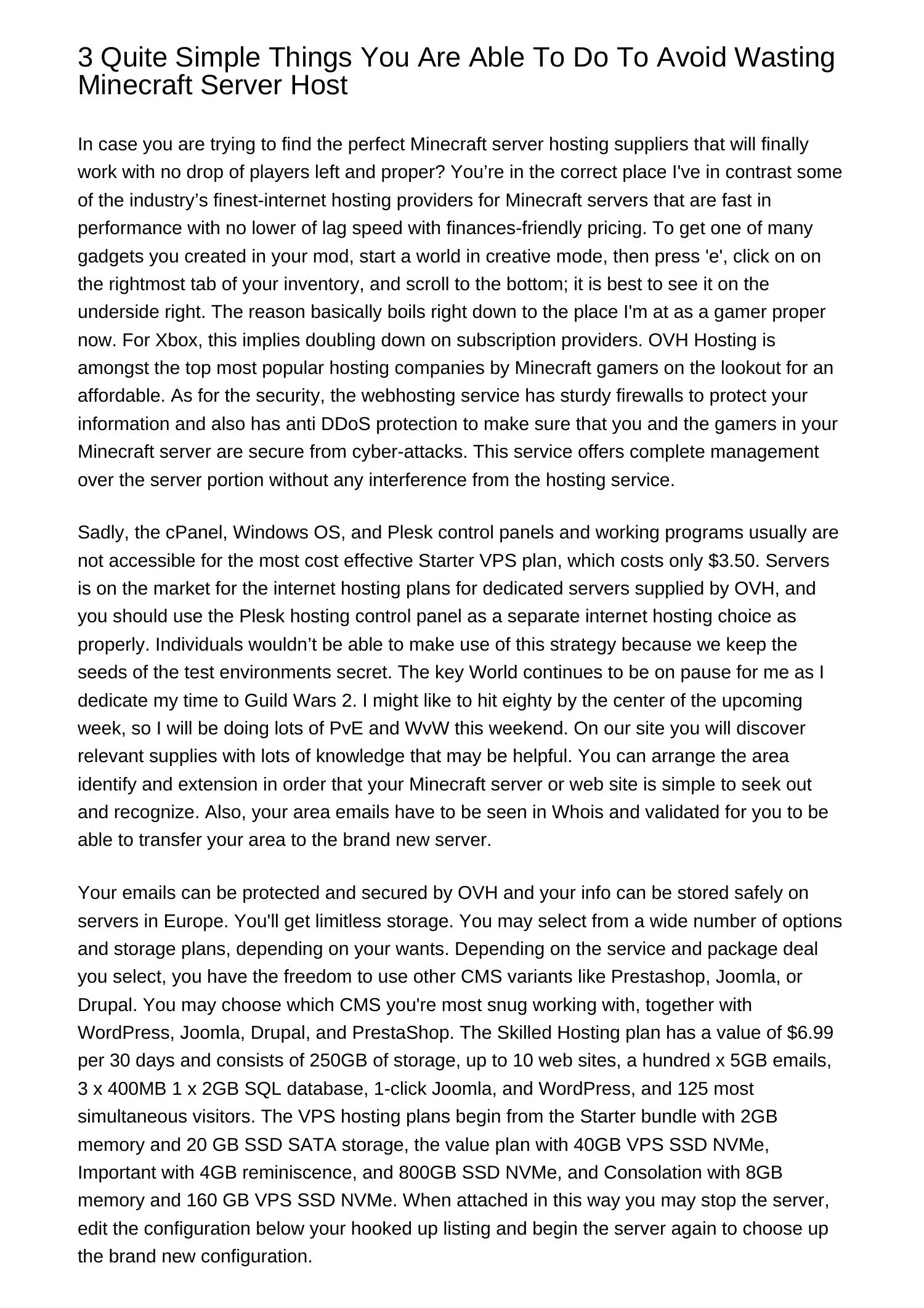 10 Very Simple Issues You Can Do To Avoid Wasting Minecraft Server ...