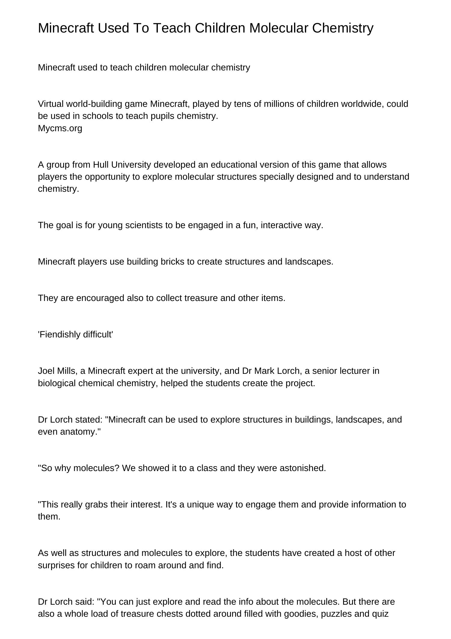 Minecraft Used To Teach Children Molecular Chemistryxivdr.pdf.pdf ...