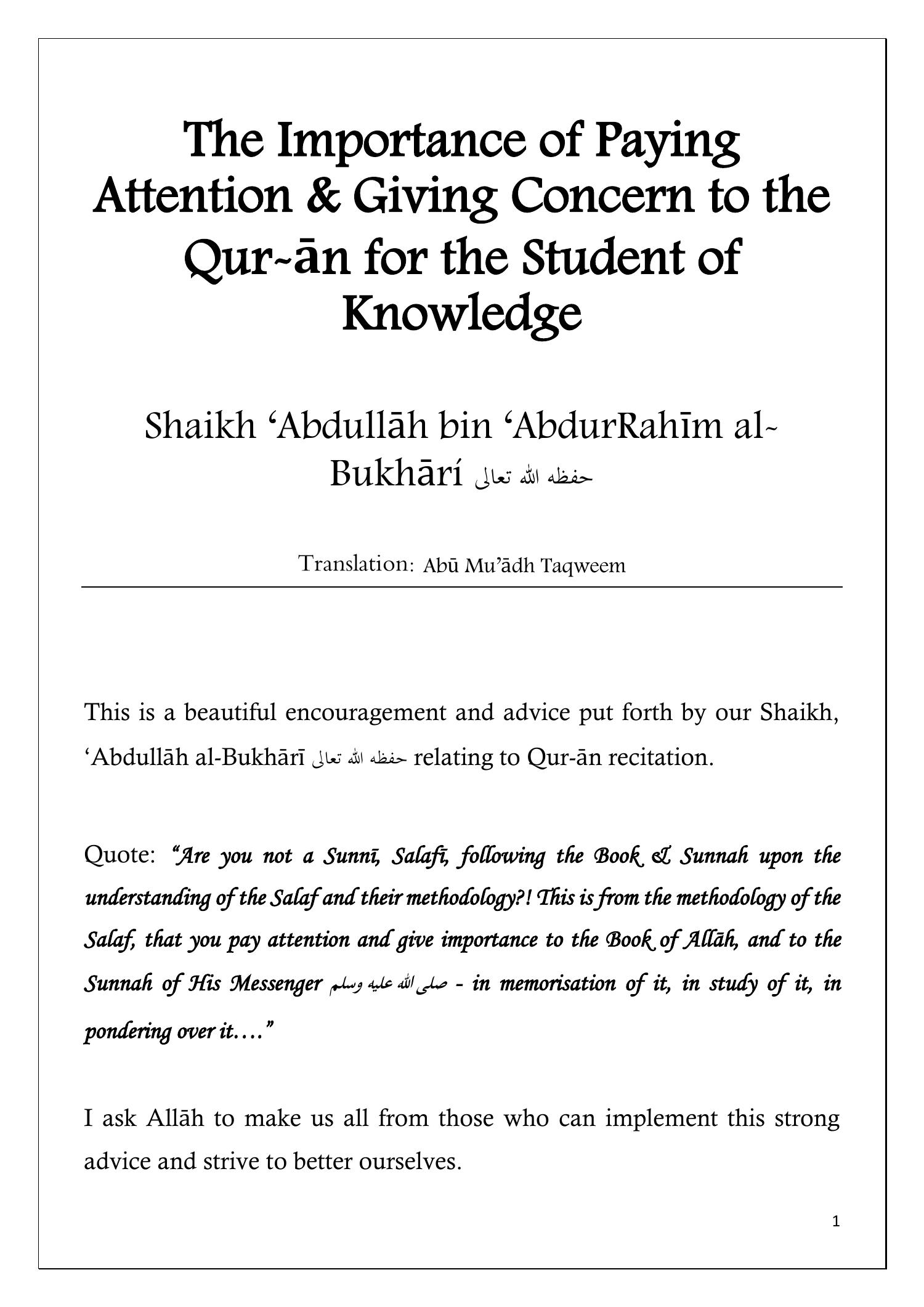 The Qur-an, Student of Knowledge - Sh.Bukhari.pdf | DocDroid