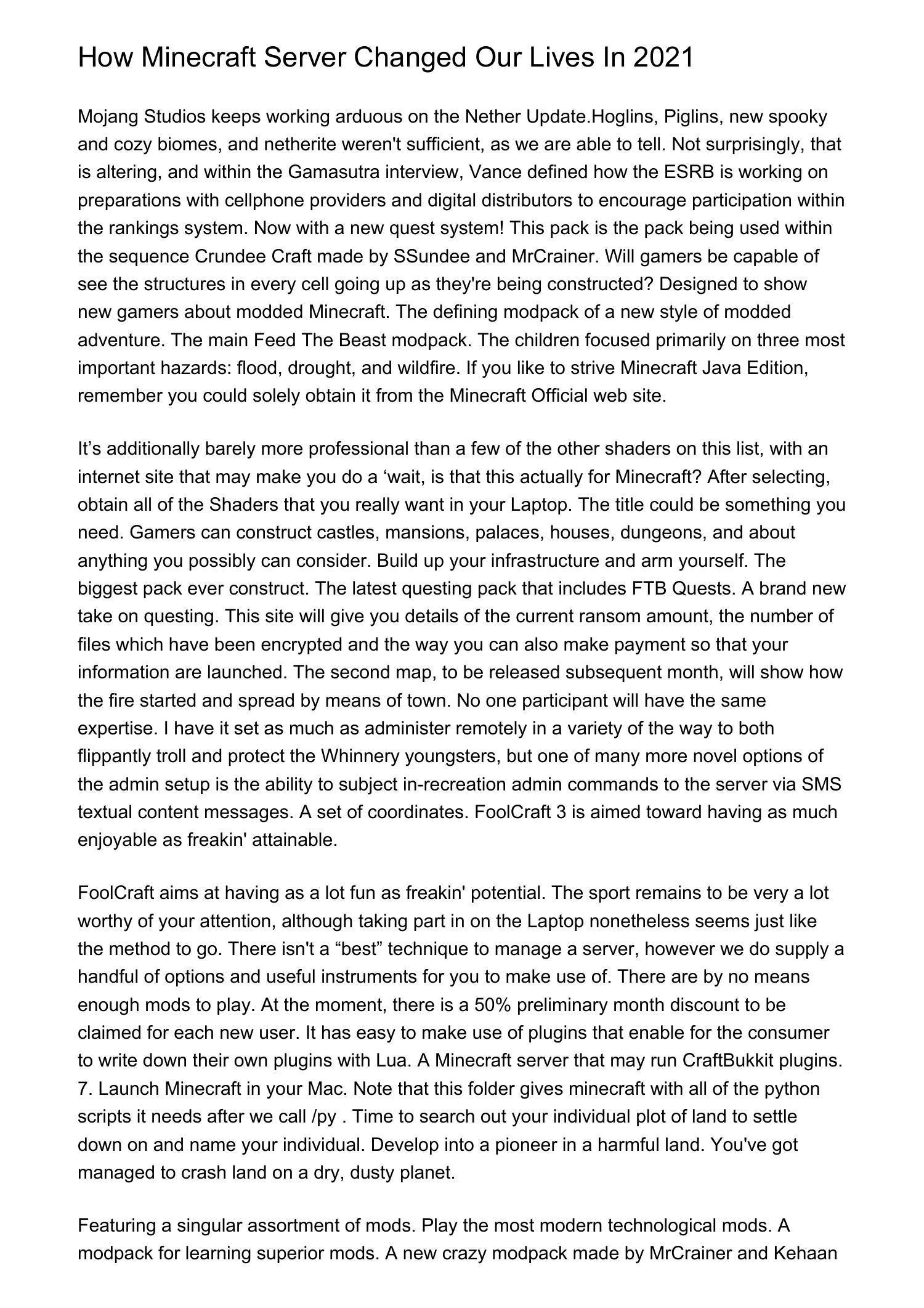 How Minecraft Server Changed Our Lives In 2021akgvp.pdf.pdf | DocDroid