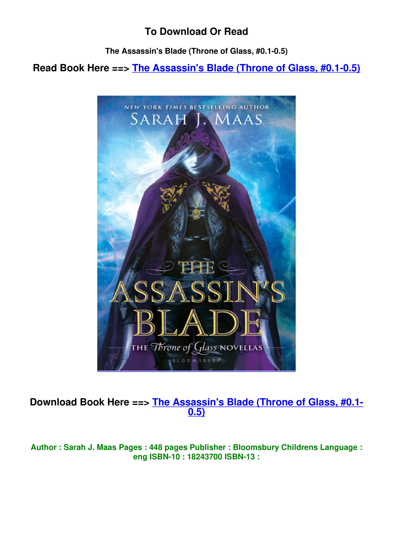 epub DOWNLOAD The Assassin s Blade Throne of Glass 0 1 0 5 By Sarah J ...