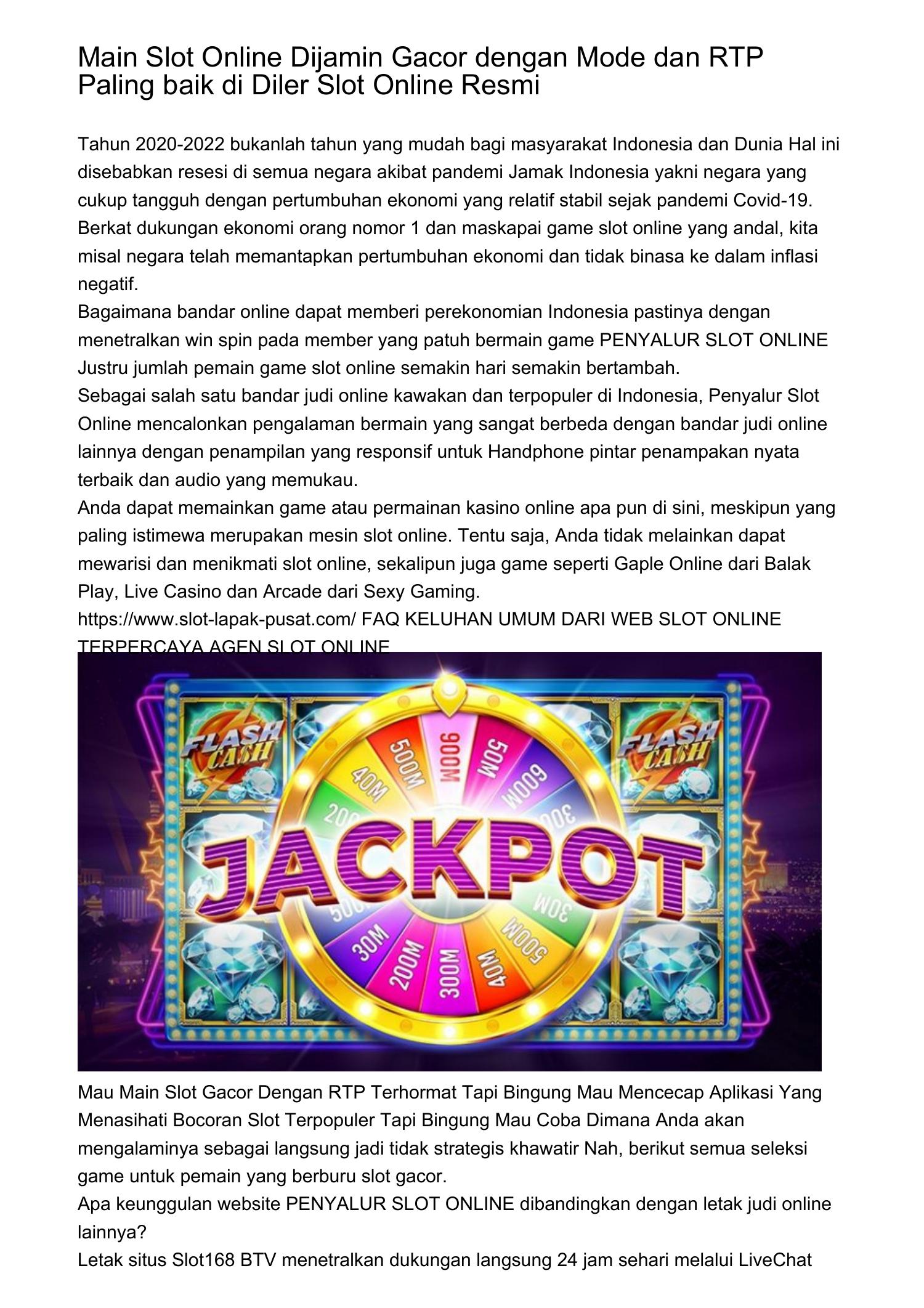 Main Slot Online Dijamin Gacor dengan Mode dan RTP Paling baik di Distributor Slot Online ...