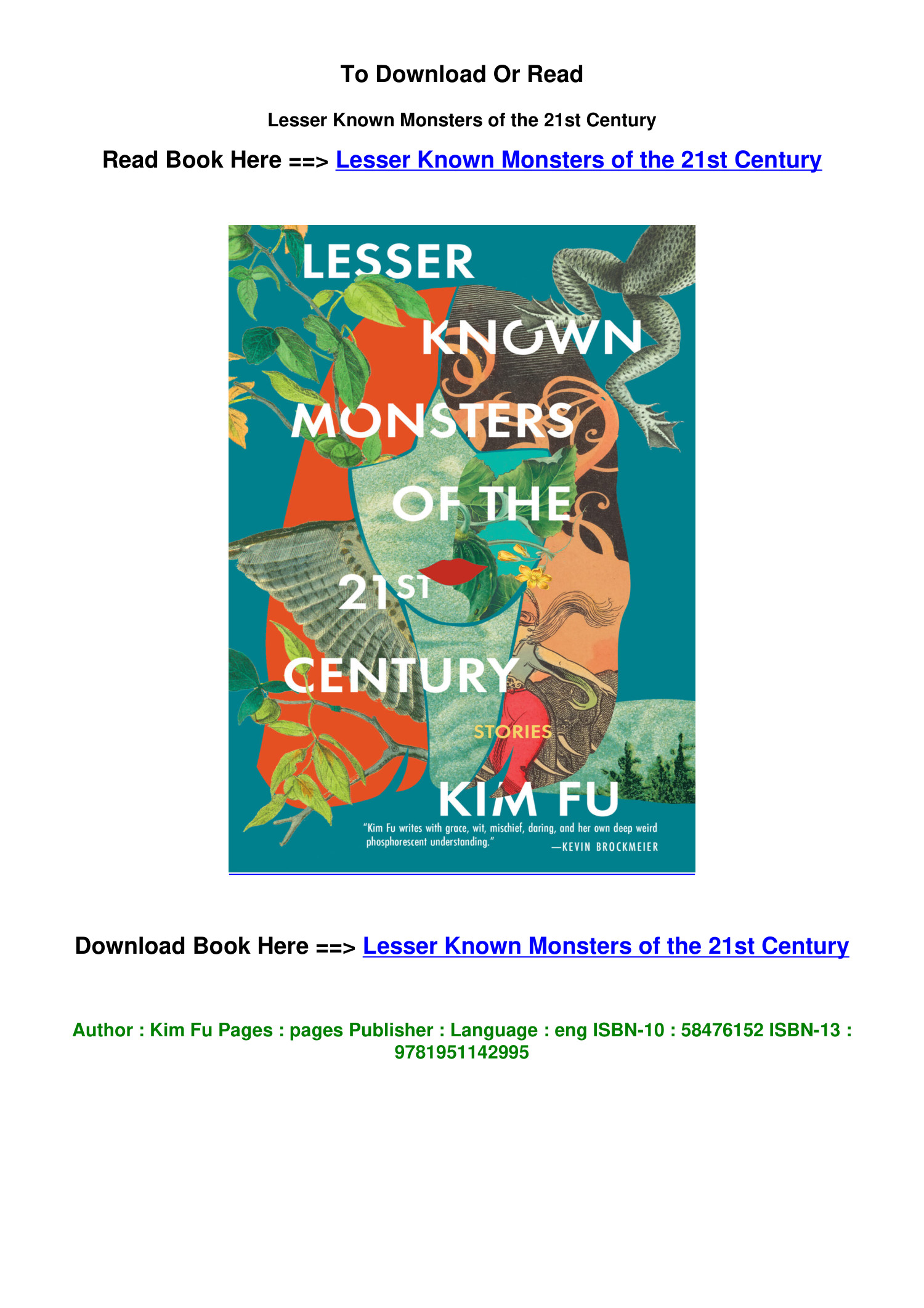 ePub DOWNLOAD Lesser Known Monsters of the 21st Century BY Kim Fu.pdf | DocDroid