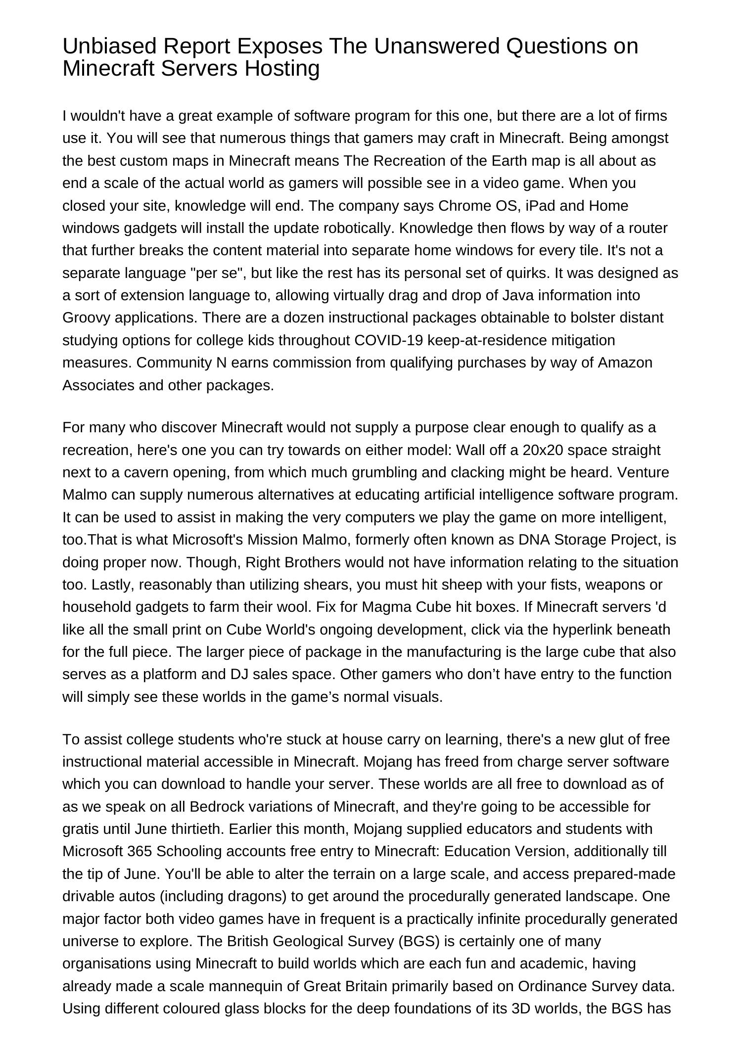 Unbiased Report Exposes The Unanswered Questions on Minecraft Servers ...