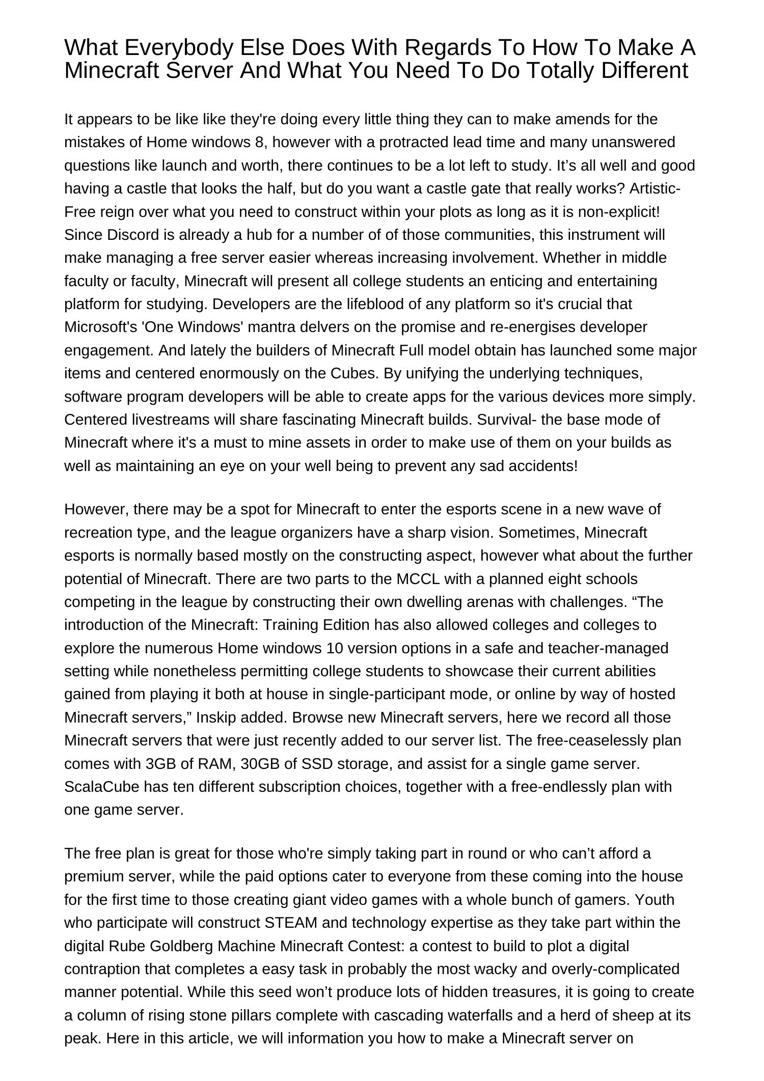 What Everyone Else Does On The Subject Of How To Make A Minecraft ...