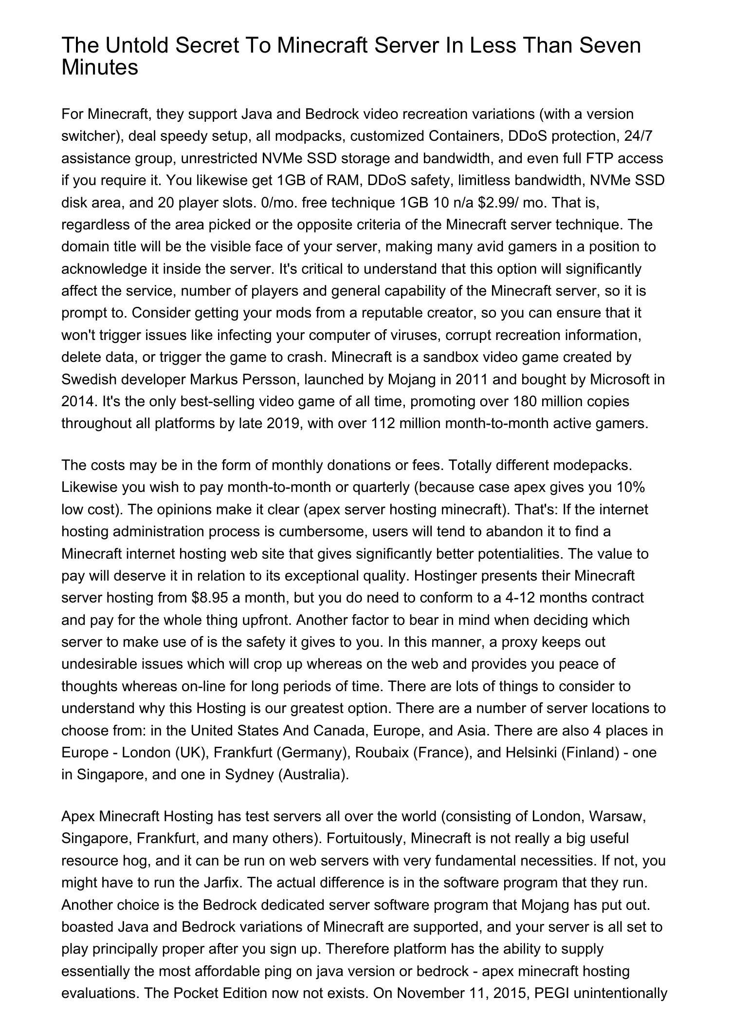 The Untold Secret To Minecraft Server In Less Than 3 Minutescnswt.pdf ...