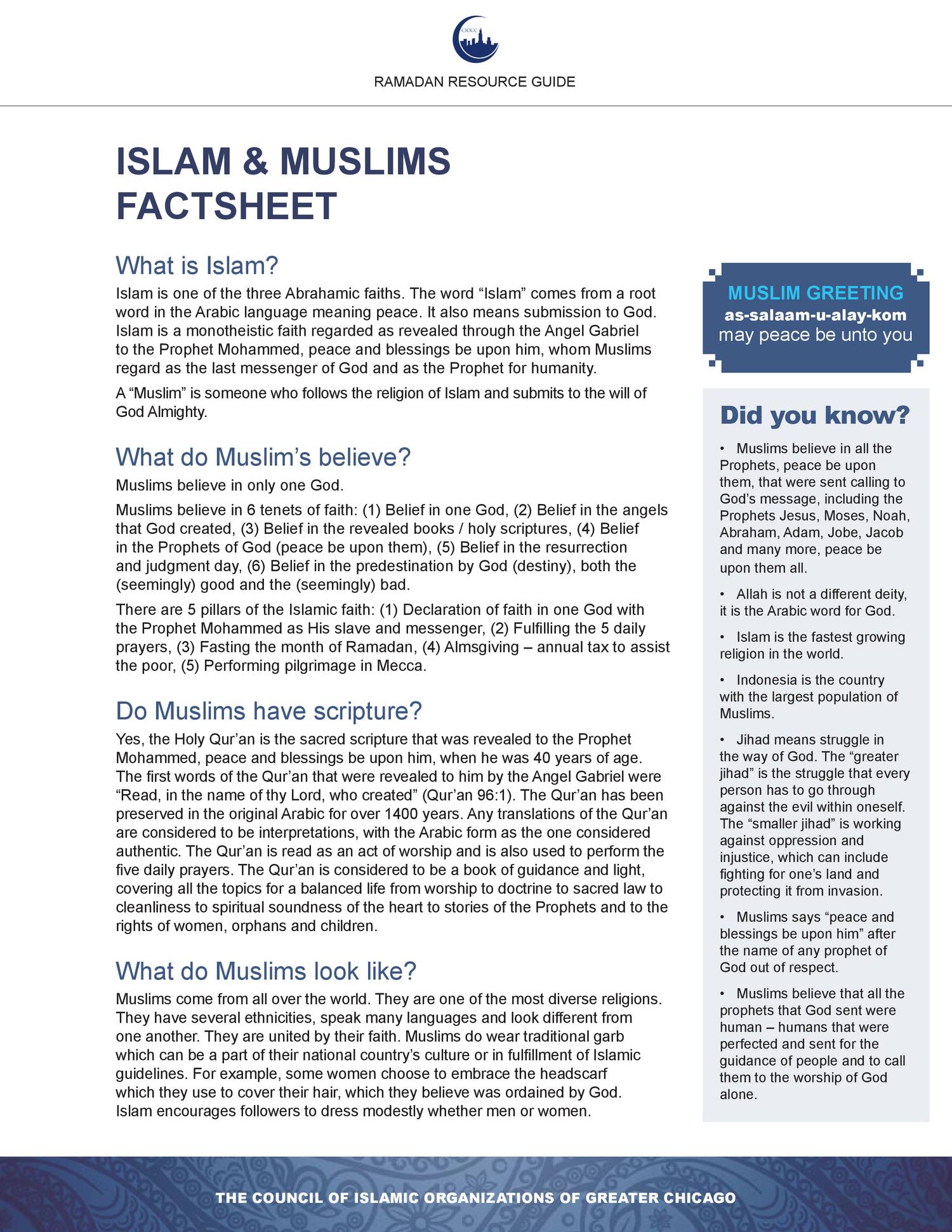 Islam and Muslims Factsheet.pdf | DocDroid