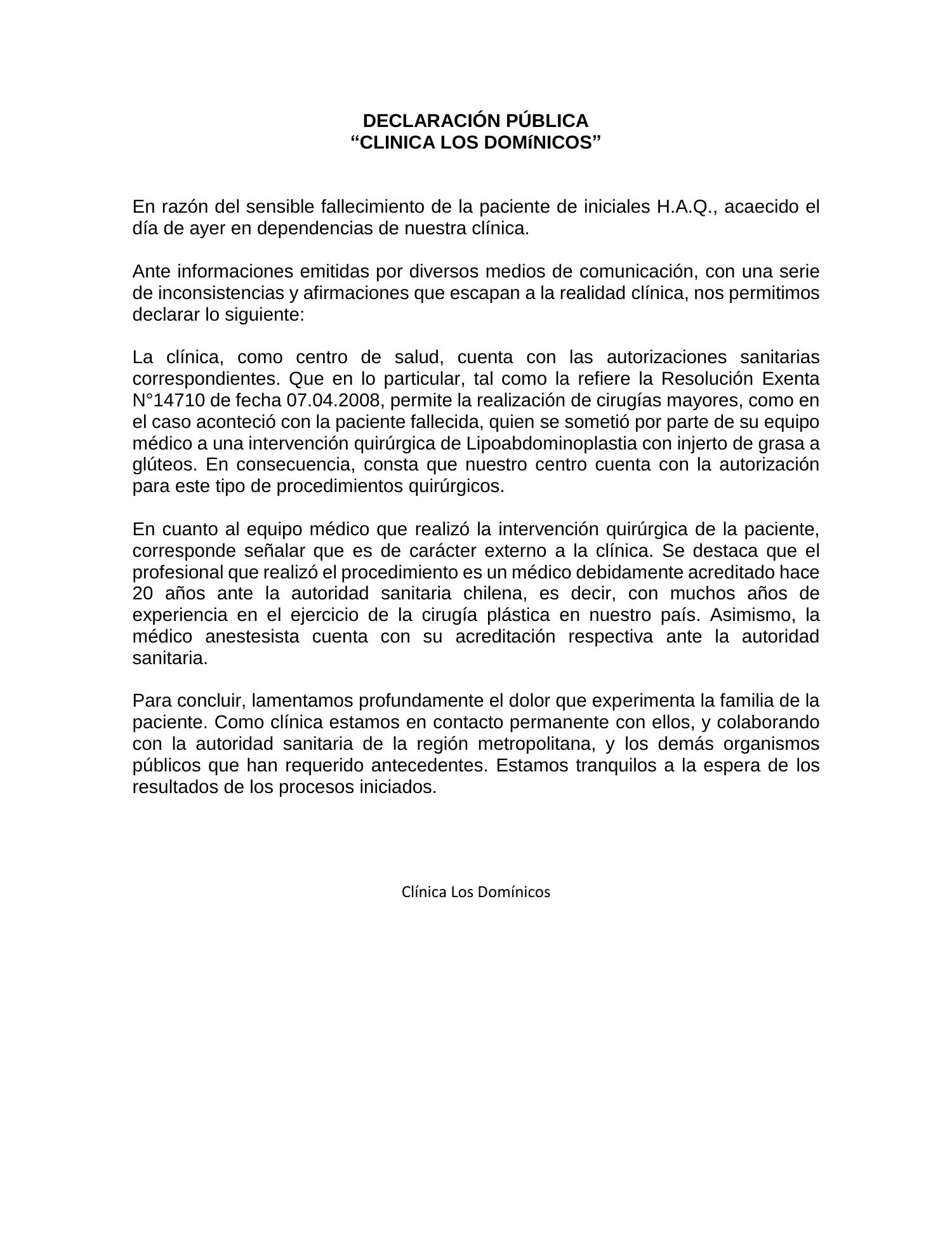 DECLARACIÓN PÚBLICA CLINICA LOS DOMINICOS 2022.pdf | DocDroid