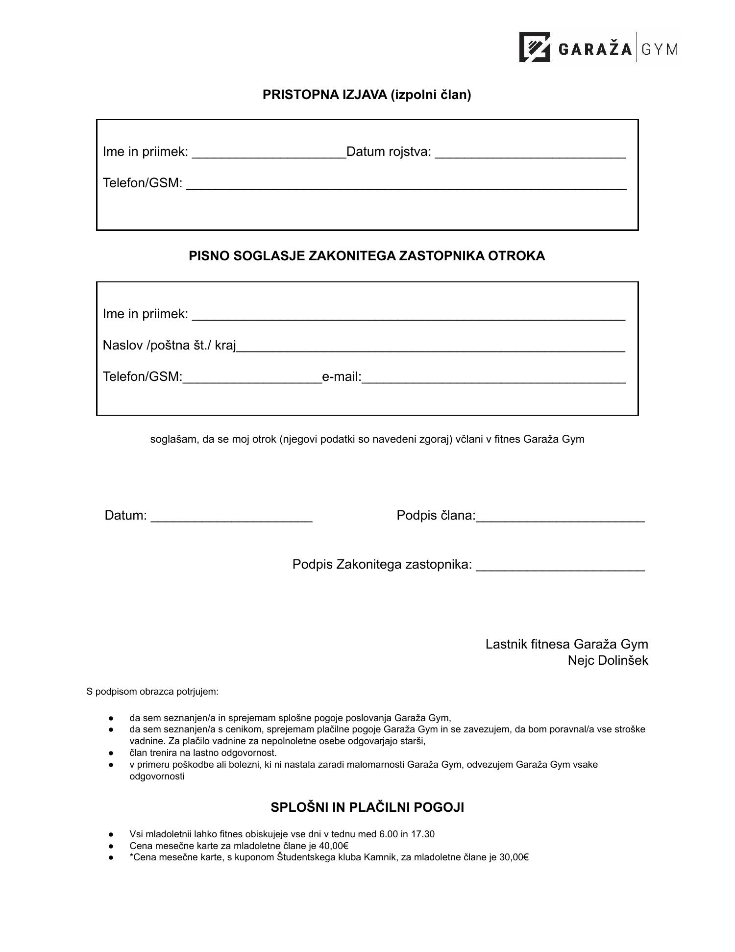 Garaža Gym - pristopna izjava.pdf | DocDroid