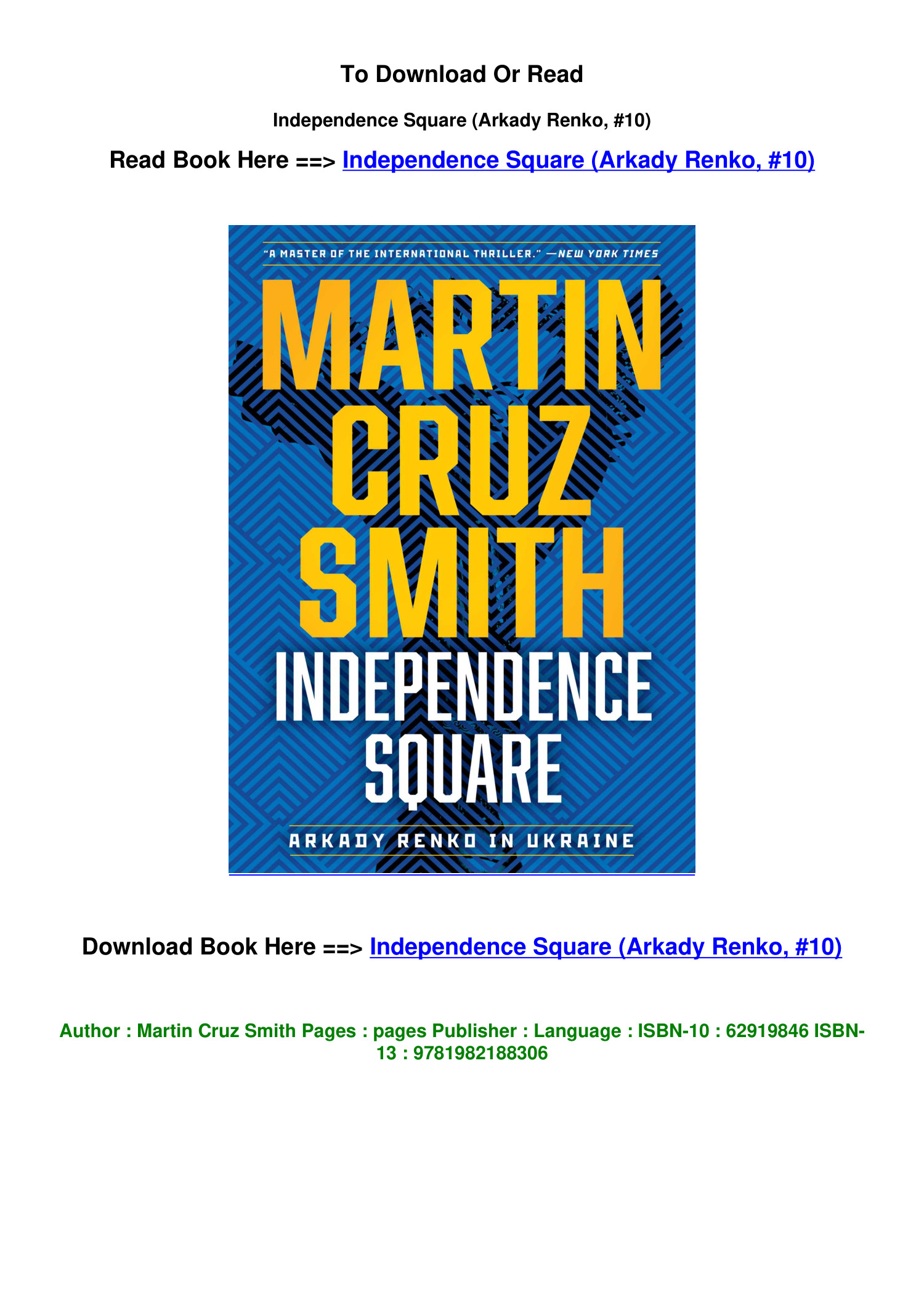 EPUB download Independence Square Arkady Renko 10 By Martin Cruz Smith ...