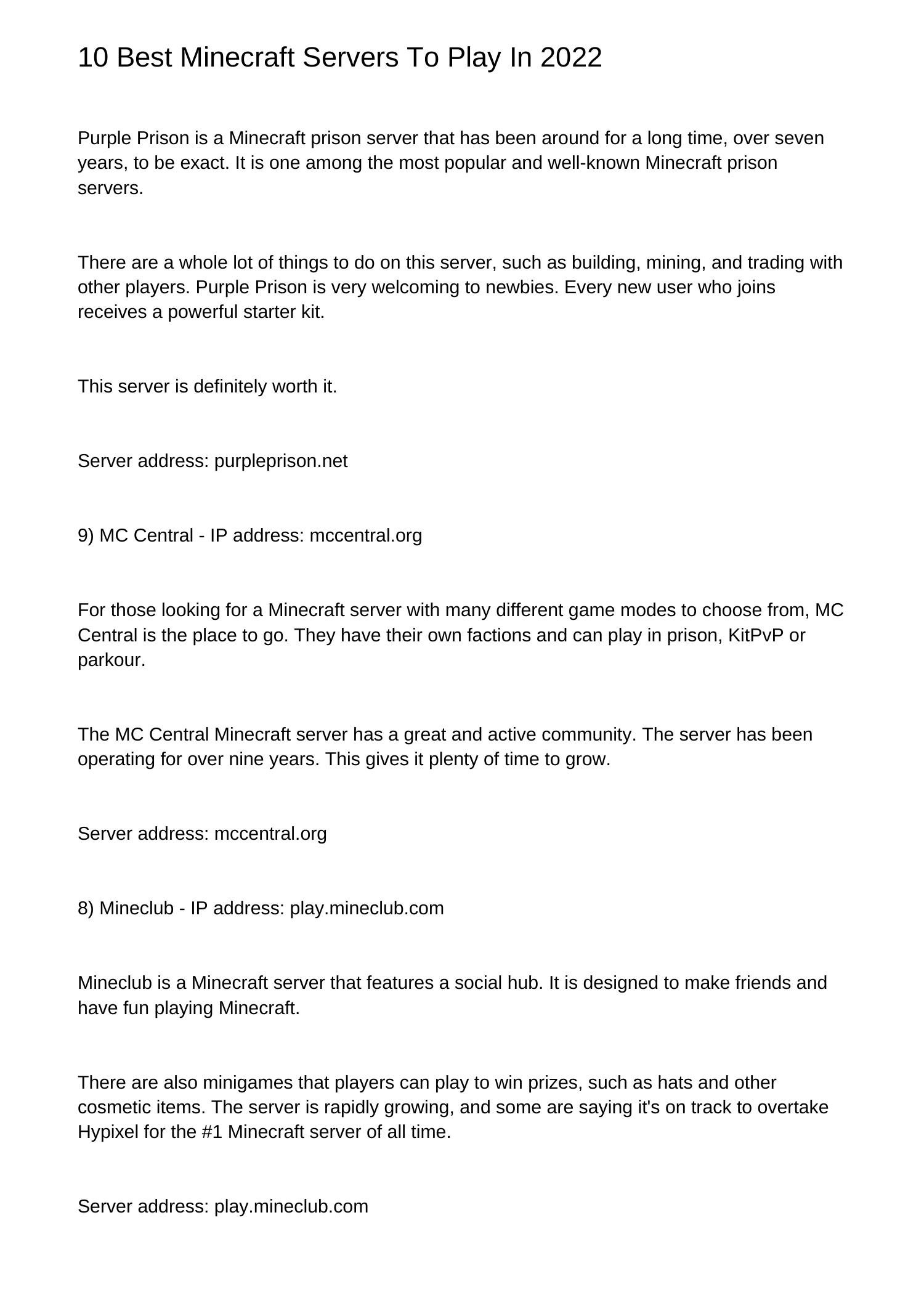 10 Best Minecraft Servers To Play In 2022kwpco.pdf.pdf | DocDroid