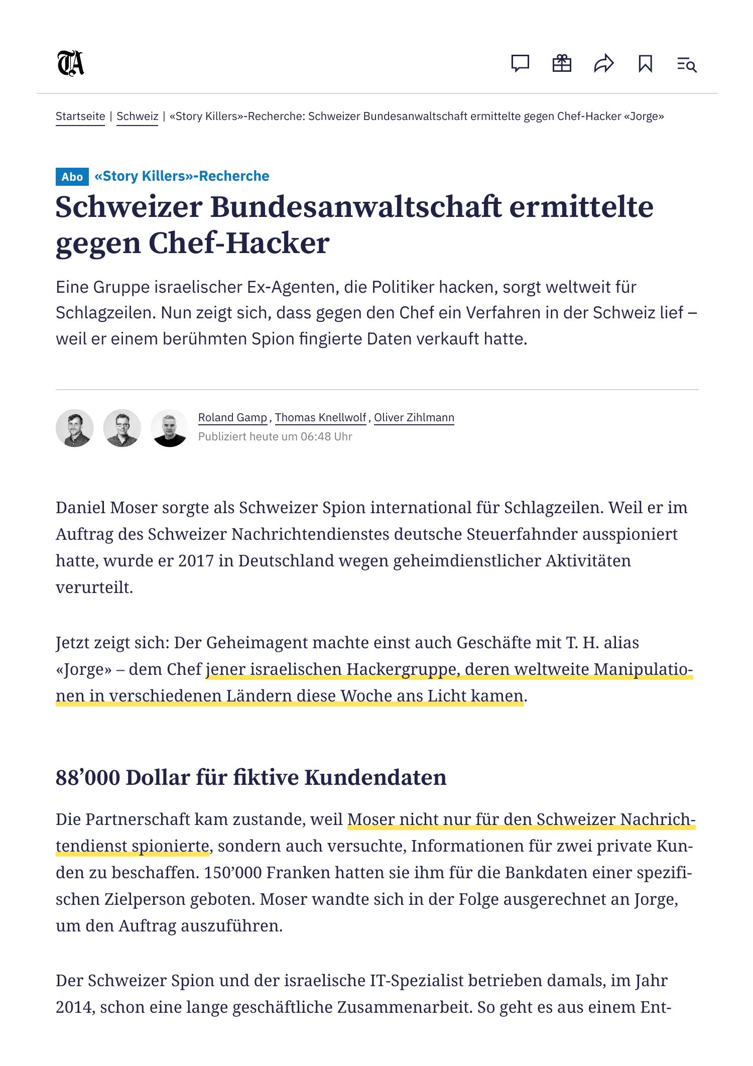 «Story Killers»-Recherche_ Schweizer Bundesanwaltschaft ermittelte ...