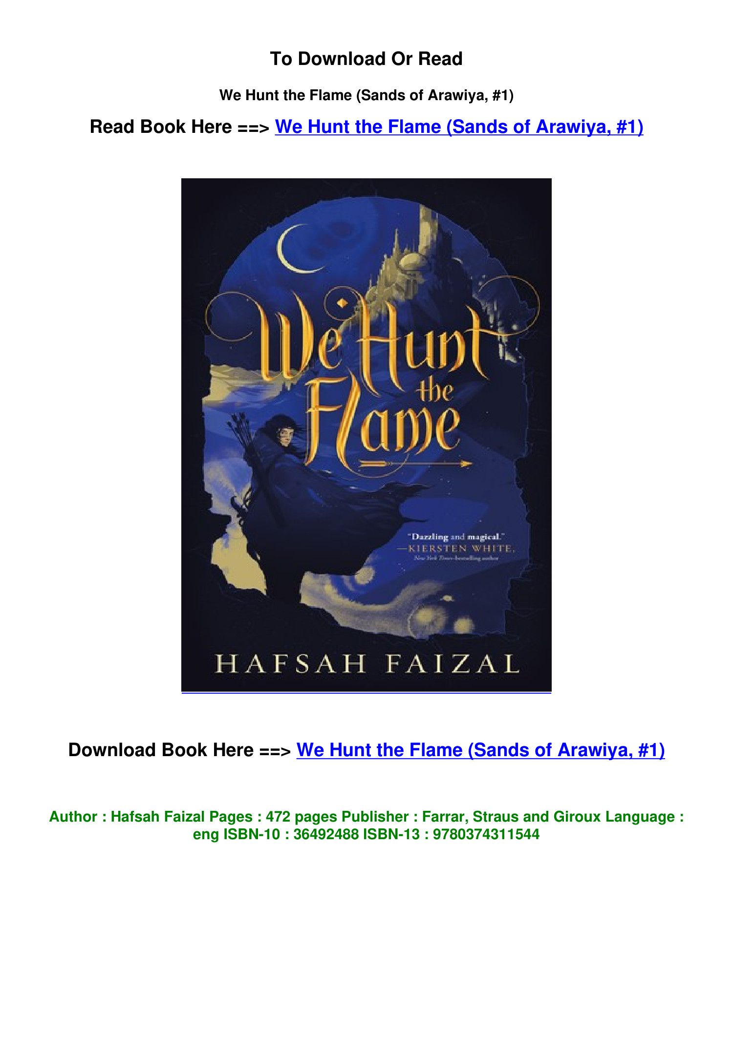 download pdf We Hunt the Flame Sands of Arawiya 1 BY Hafsah Faizal.pdf | DocDroid