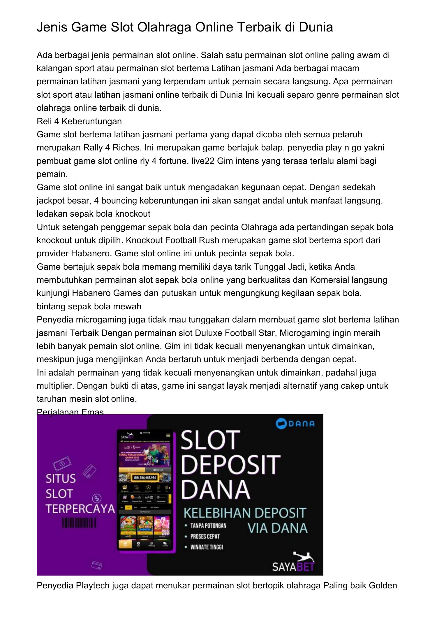 Jenis Game Slot Latihan jasmani Online Paling baik di Duniaerldu.pdf ...