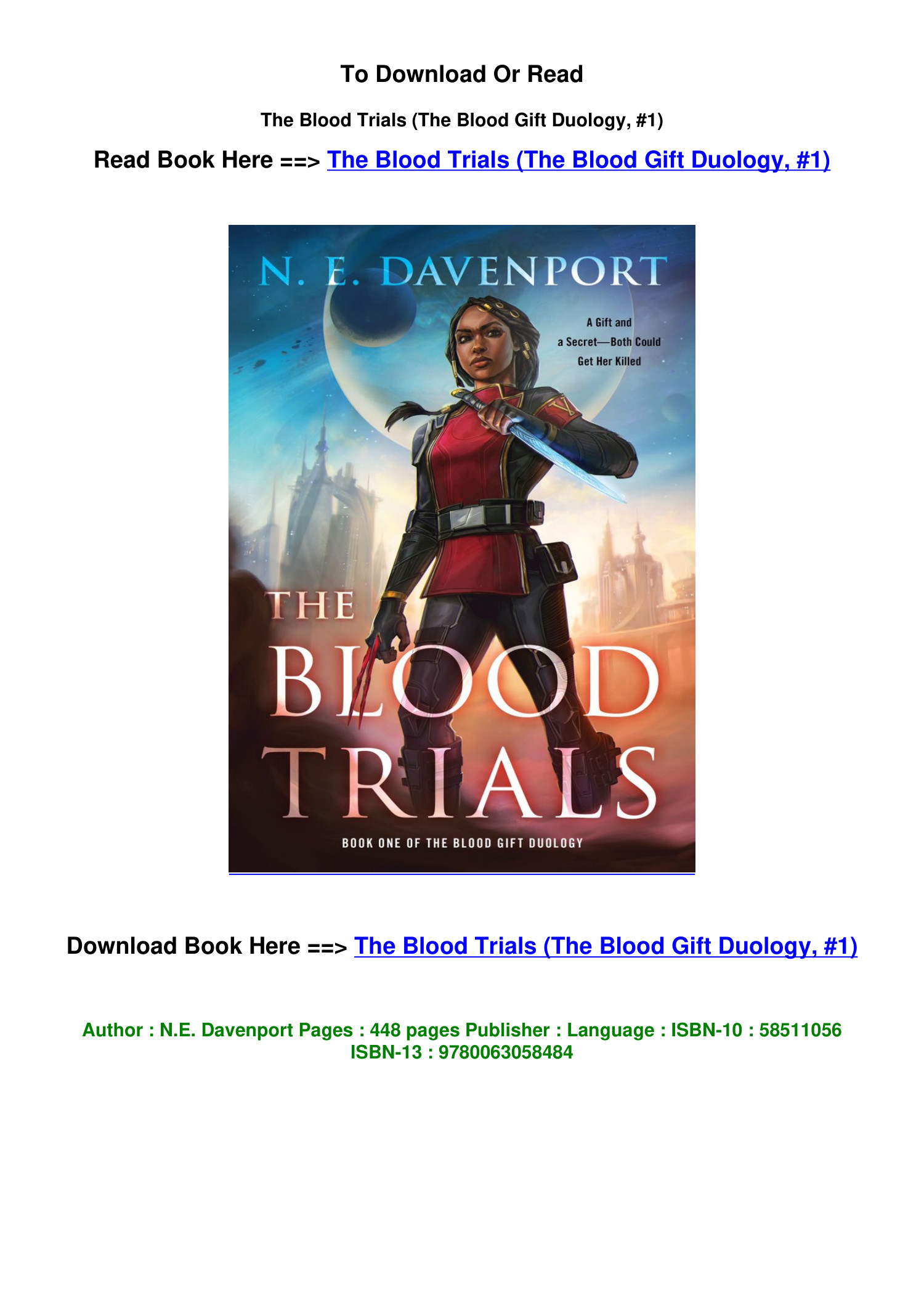 EPub Download The Blood Trials The Blood Gift Duology 1 by N E ...