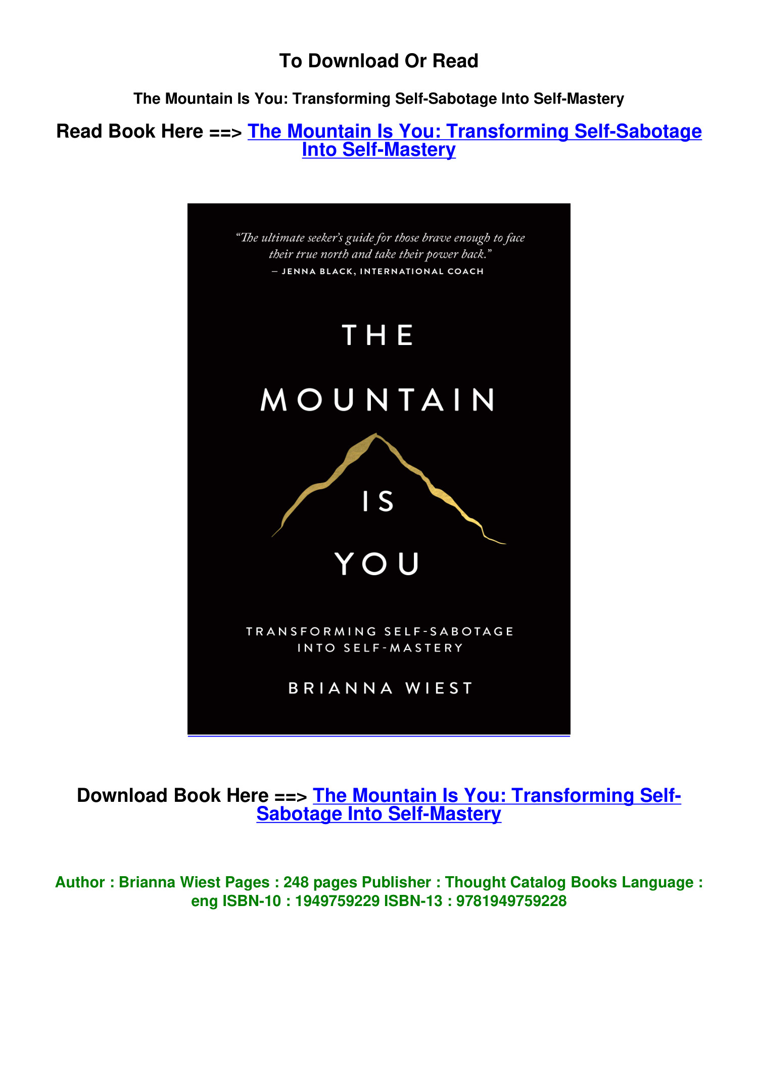 pdf download The Mountain Is You Transforming Self Sabotage Into Self Mastery .pdf | DocDroid