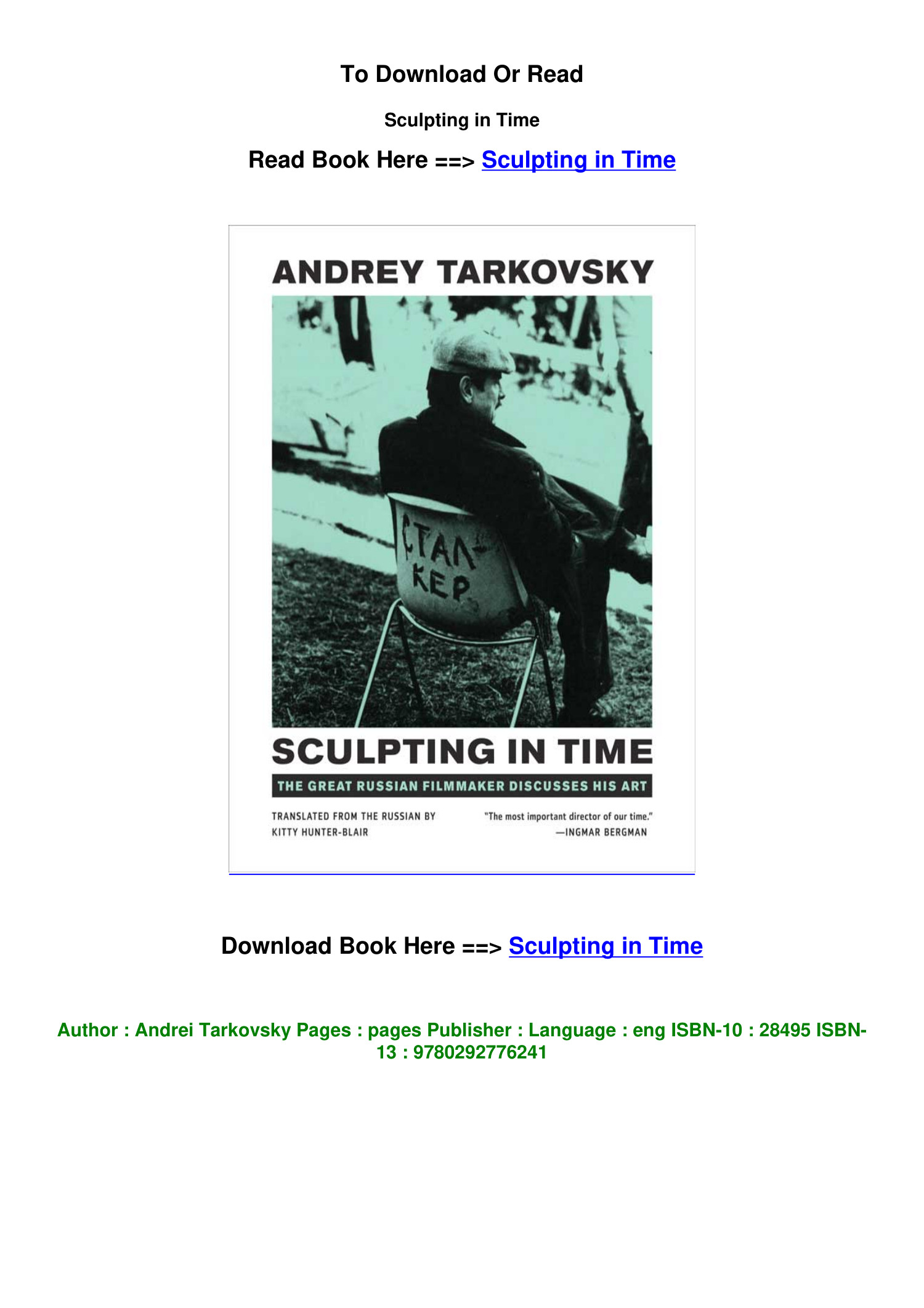 Pdf download Sculpting in Time by Andrei Tarkovsky.pdf | DocDroid