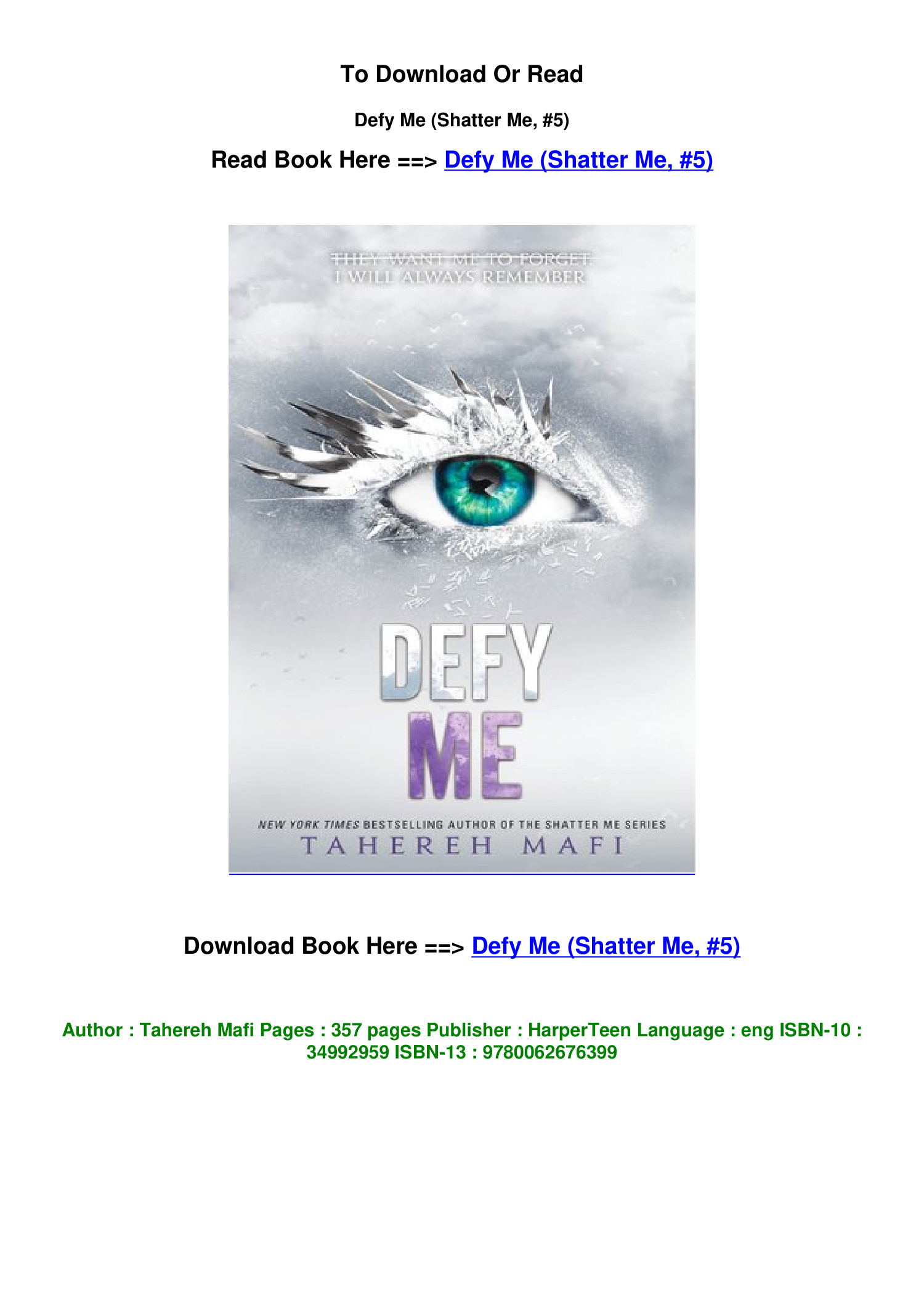 ePub DOWNLOAD Defy Me Shatter Me 5 BY Tahereh Mafi.pdf | DocDroid