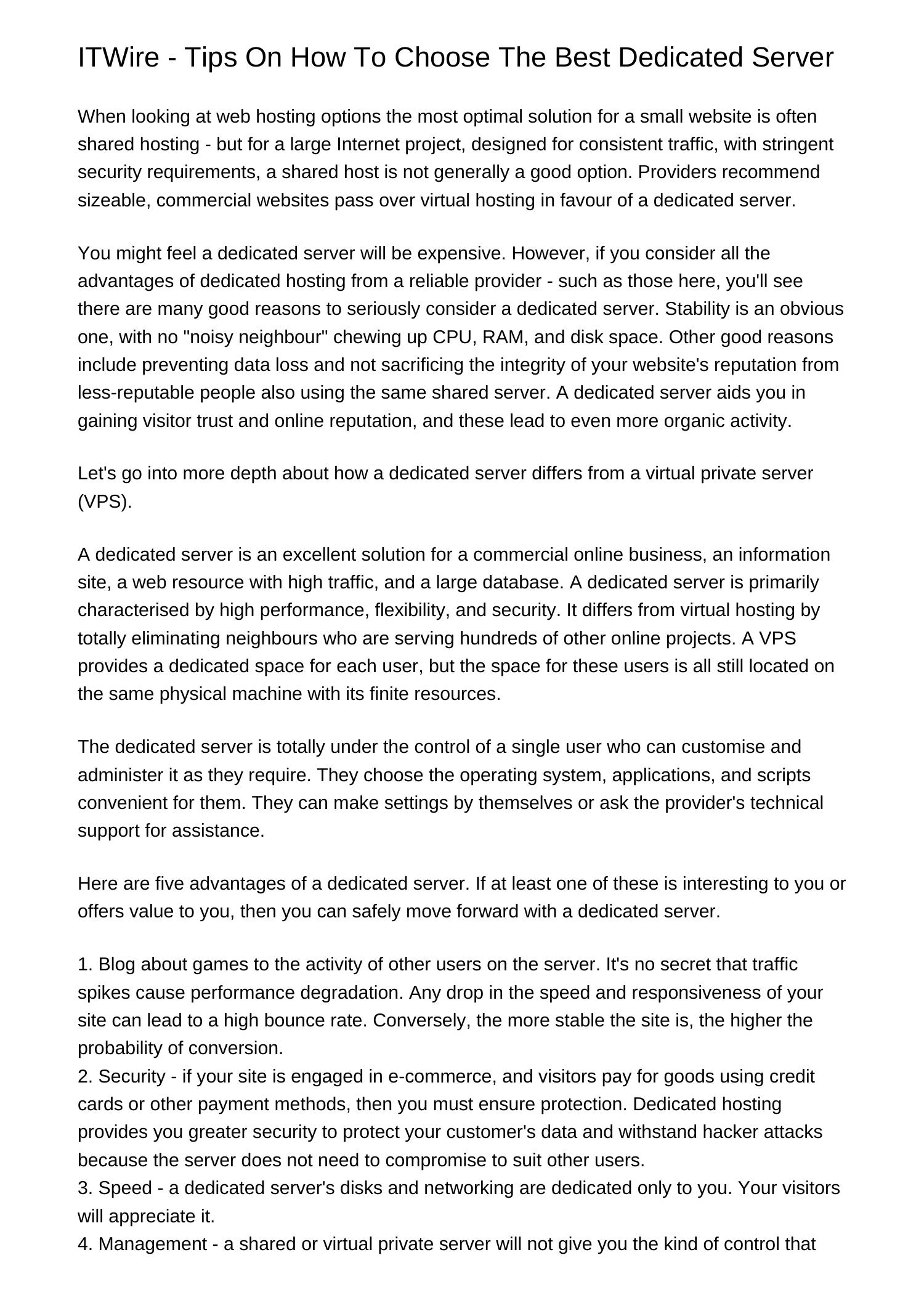 ITWire Tips On How To Choose The Best Dedicated Serverbakwy.pdf.pdf ...