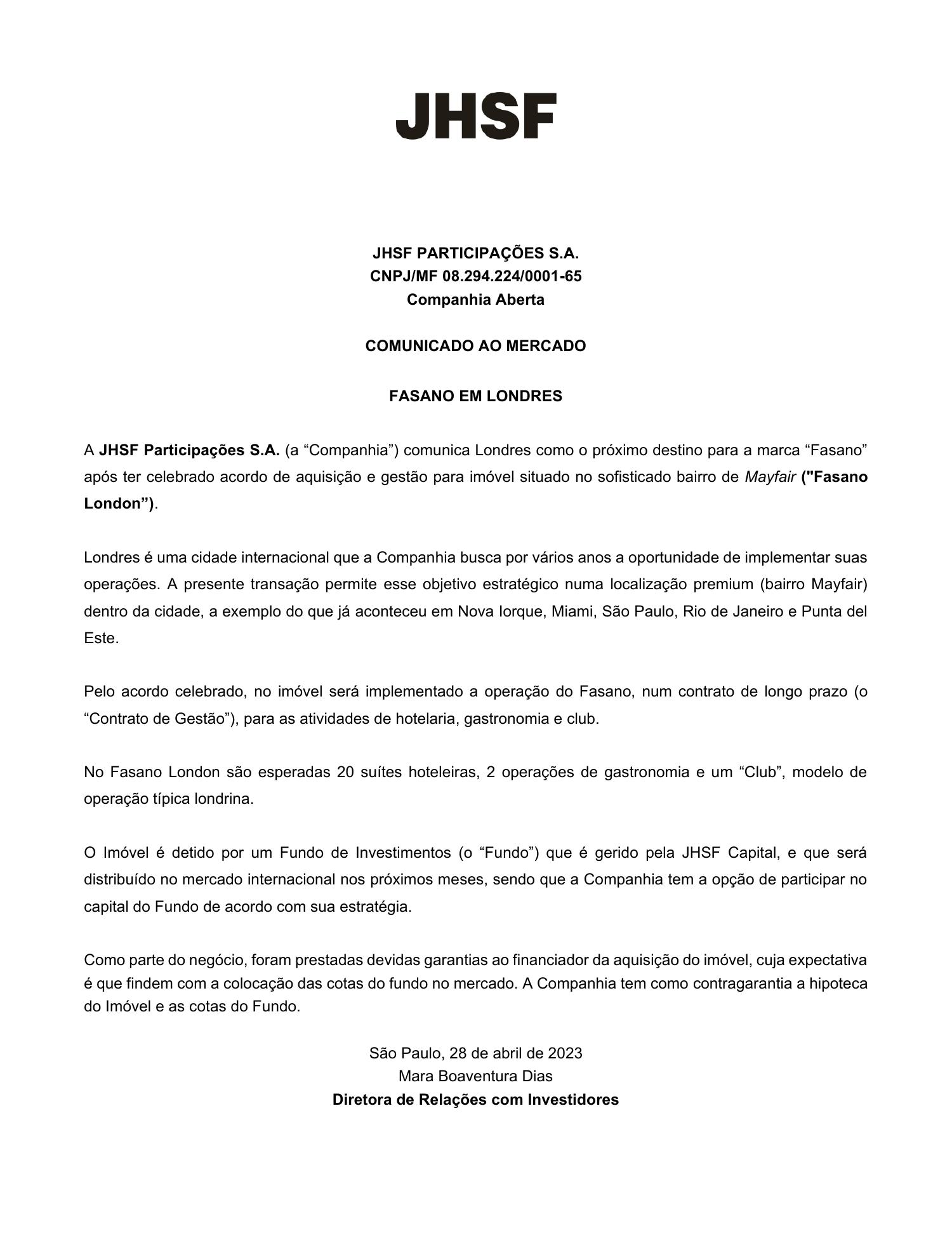 Comunicado ao Mercado - Fasano em Londres.pdf | DocDroid