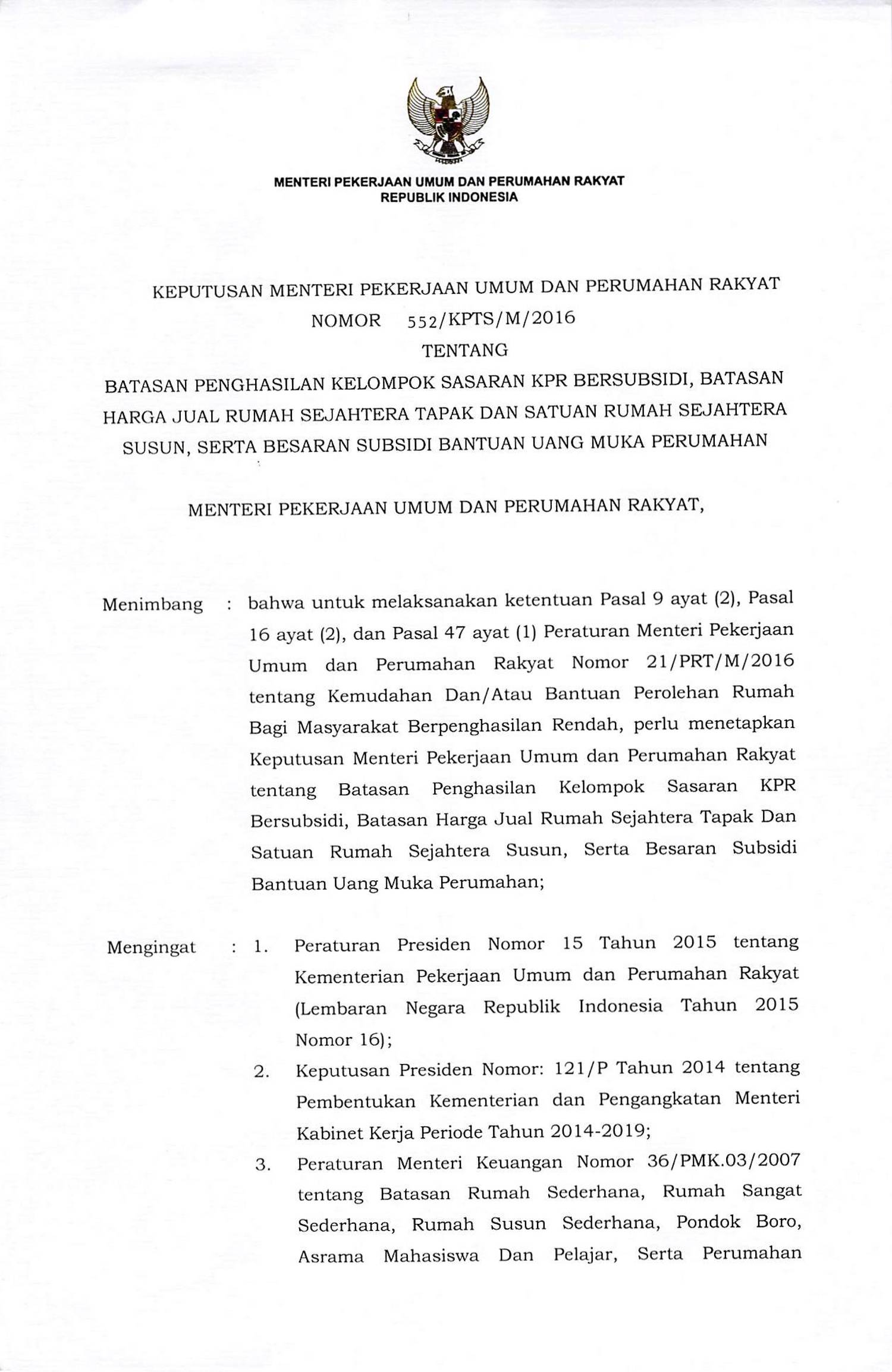 KEPMENPUPR NO.552 TAHUN 2016.pdf | DocDroid