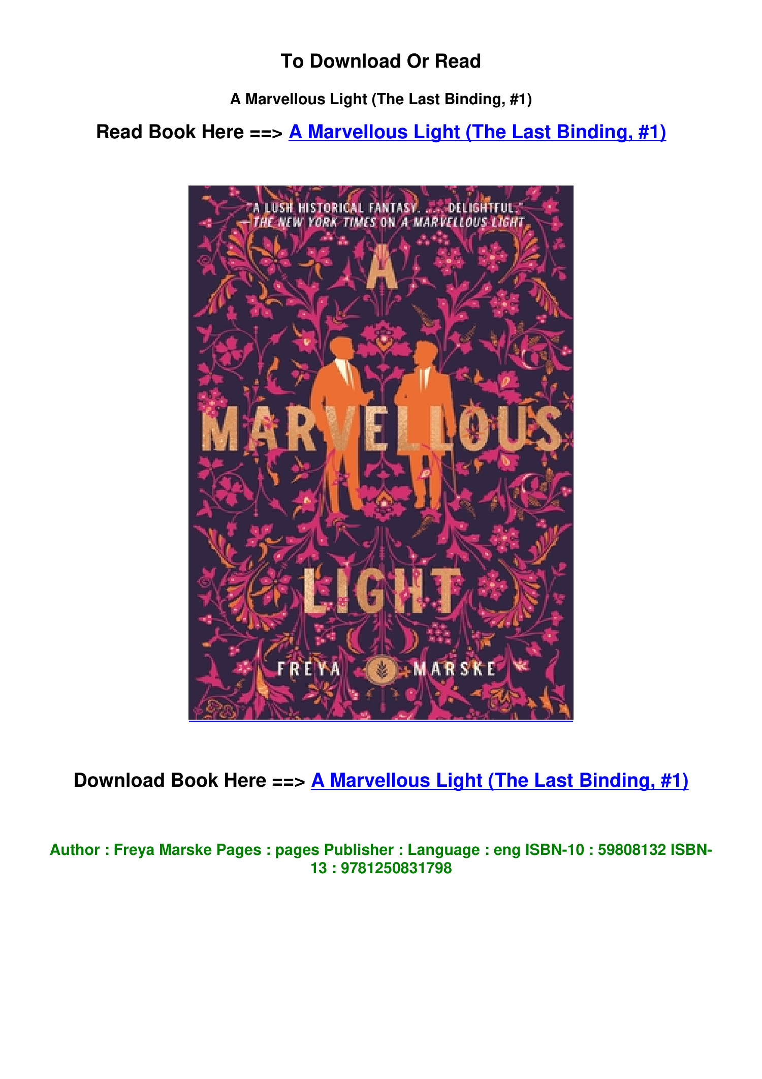 epub DOWNLOAD A Marvellous Light The Last Binding 1 BY Freya Marske.pdf ...