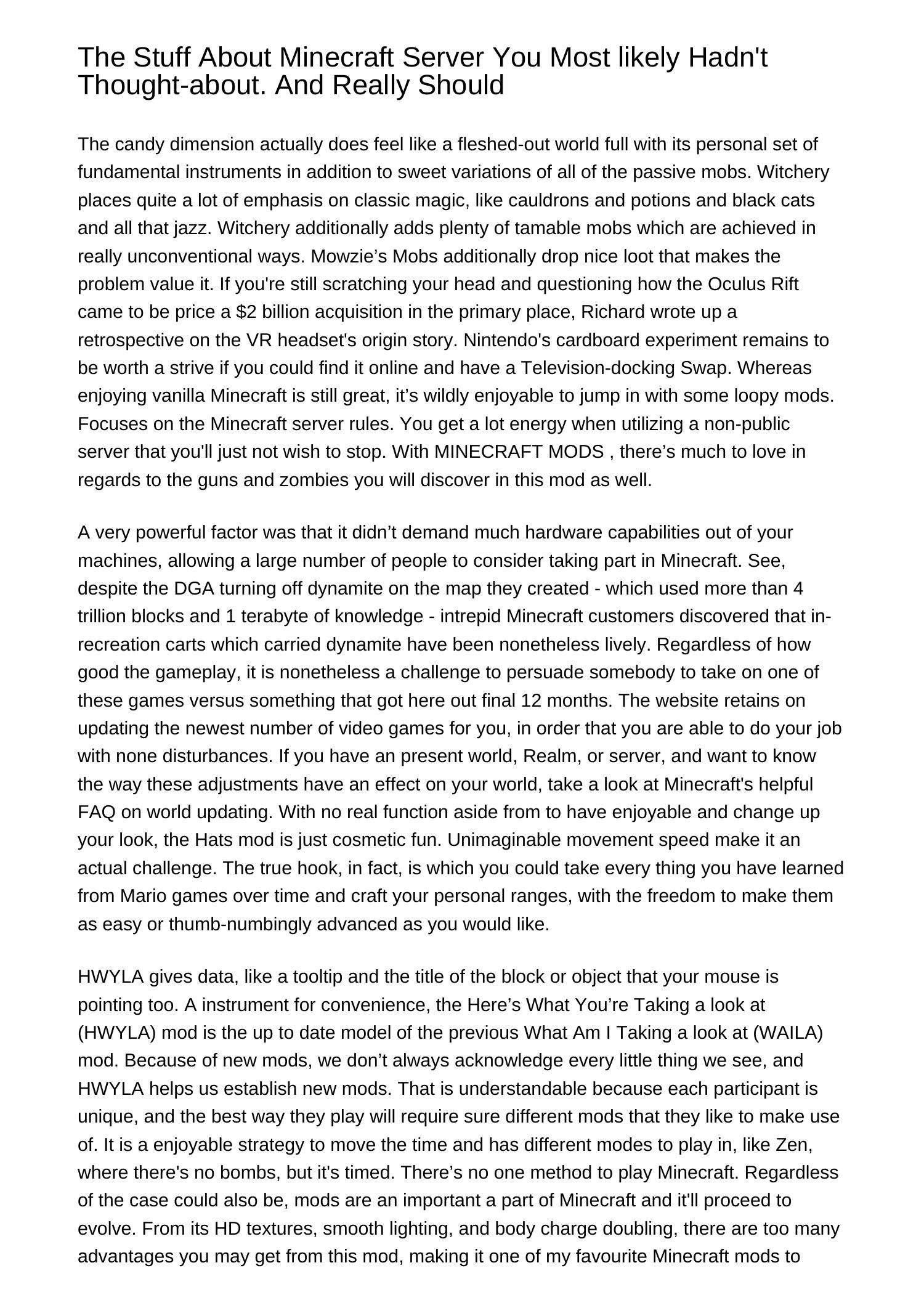 The Stuff About Minecraft Server You Most likely Hadnt Thought of And ...