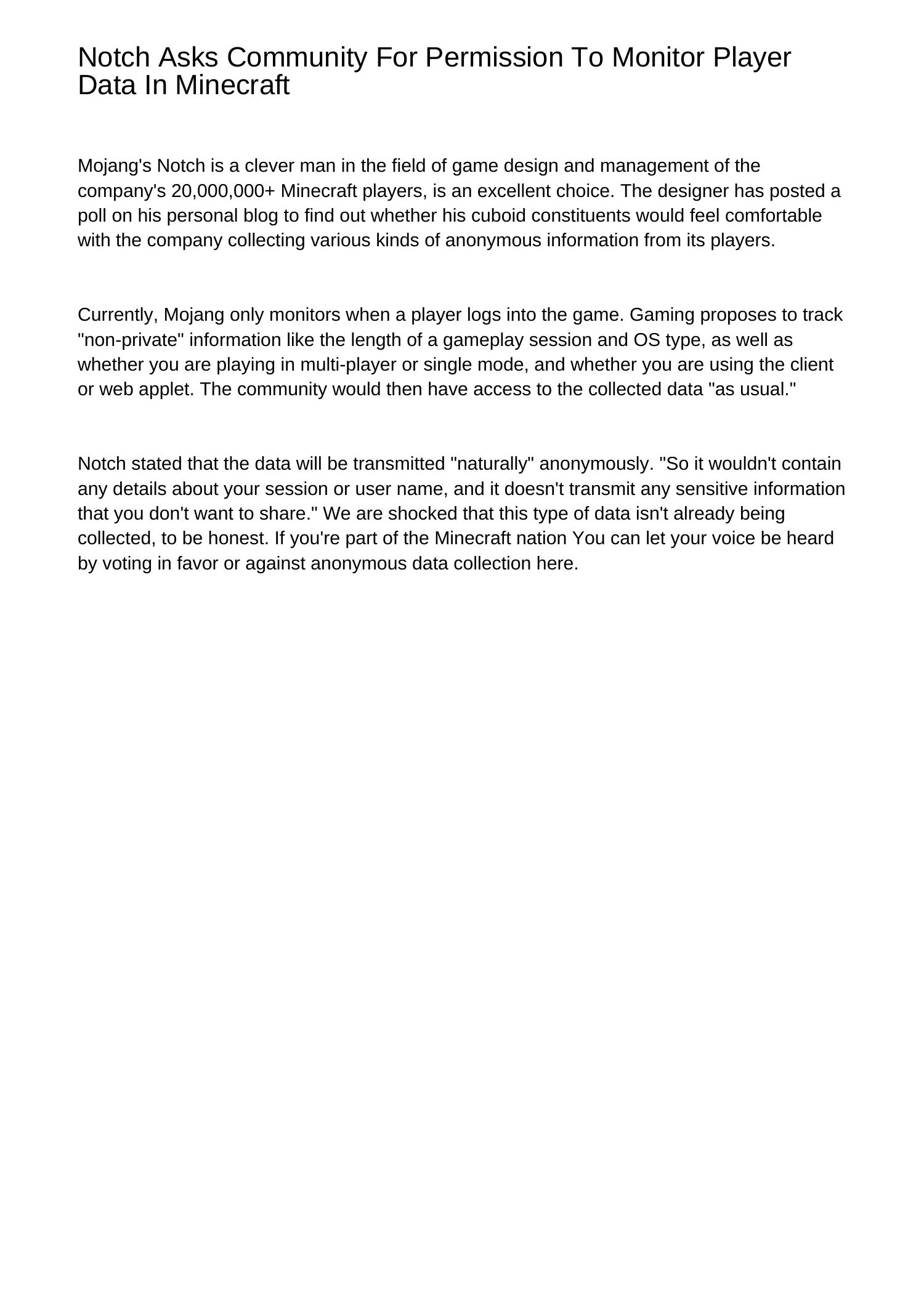 Notch Asks Community For Permission To Track Player Data In ...