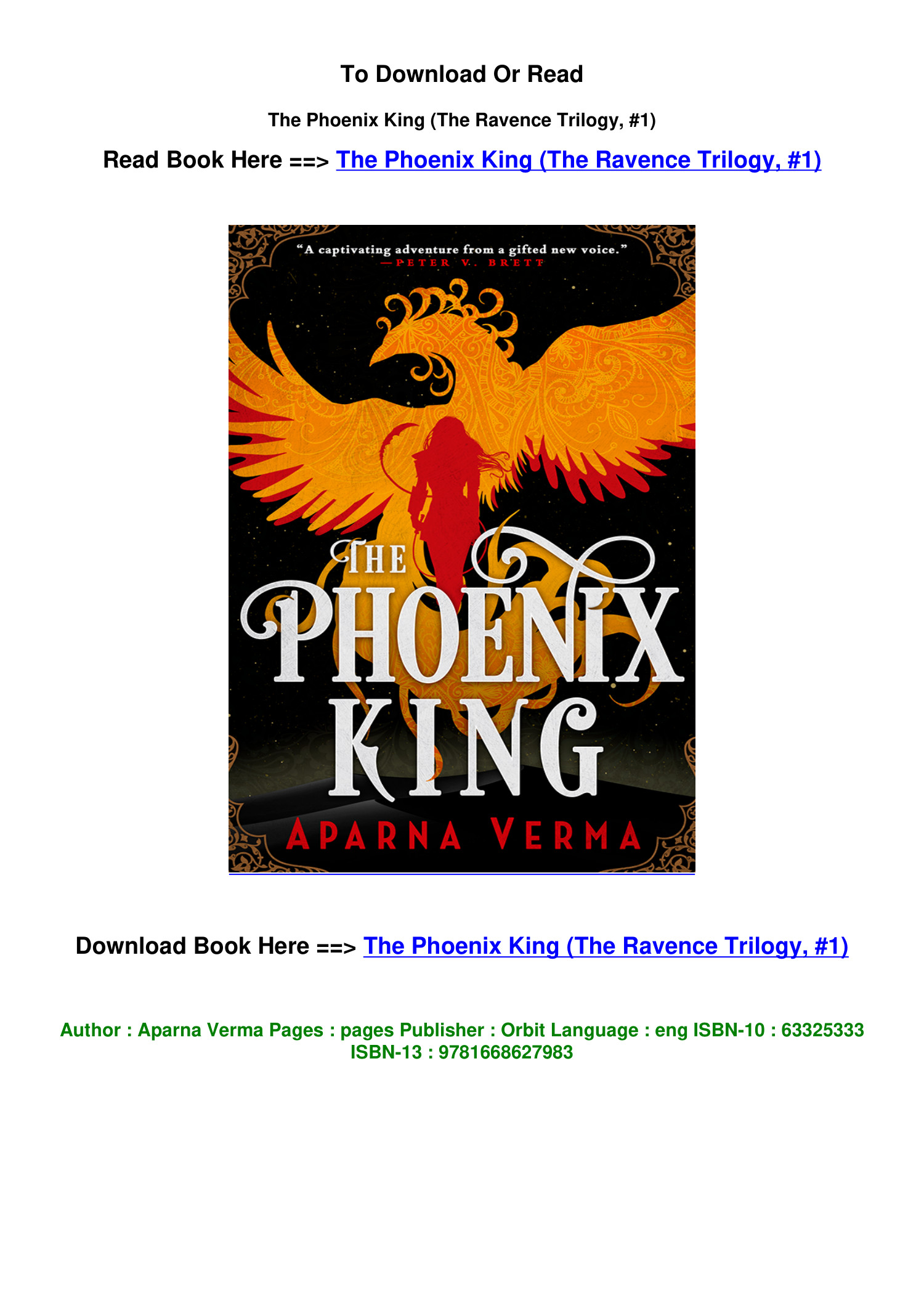 download Pdf The Phoenix King The Ravence Trilogy 1 by Aparna Verma.pdf | DocDroid