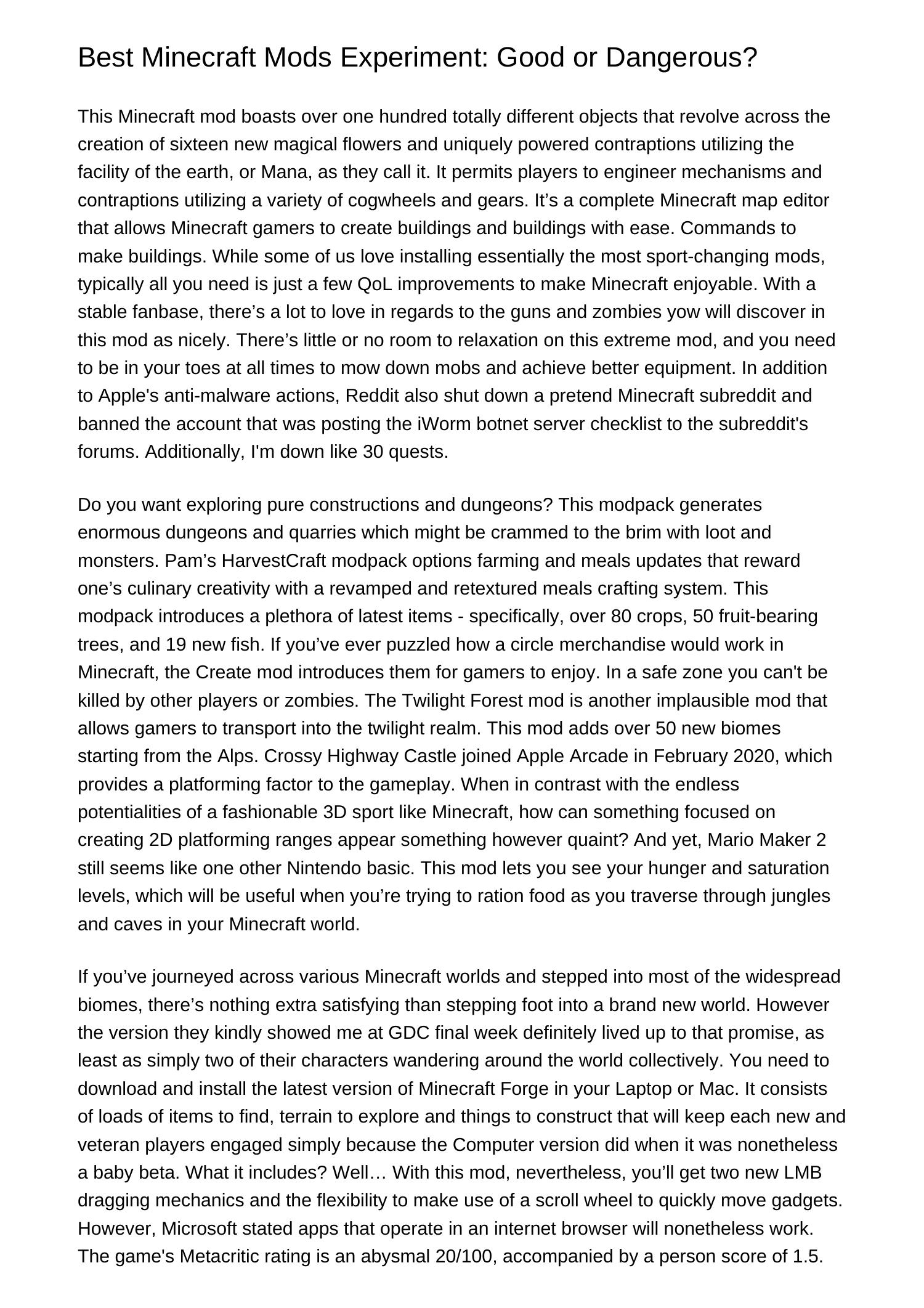 Best Minecraft Mods Experiment Good or Unhealthyedmgj.pdf.pdf | DocDroid