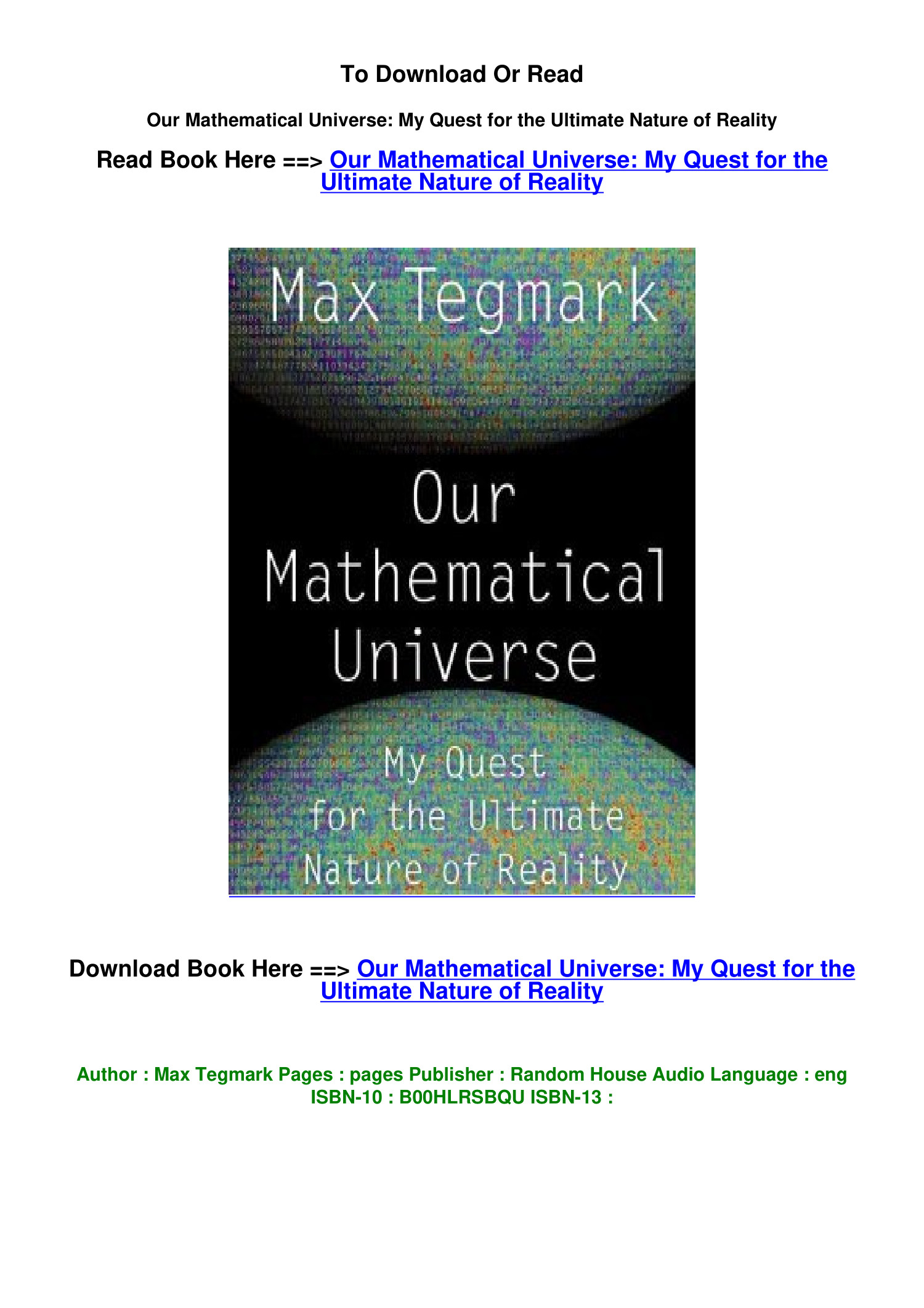 epub download Our Mathematical Universe My Quest for the Ultimate ...