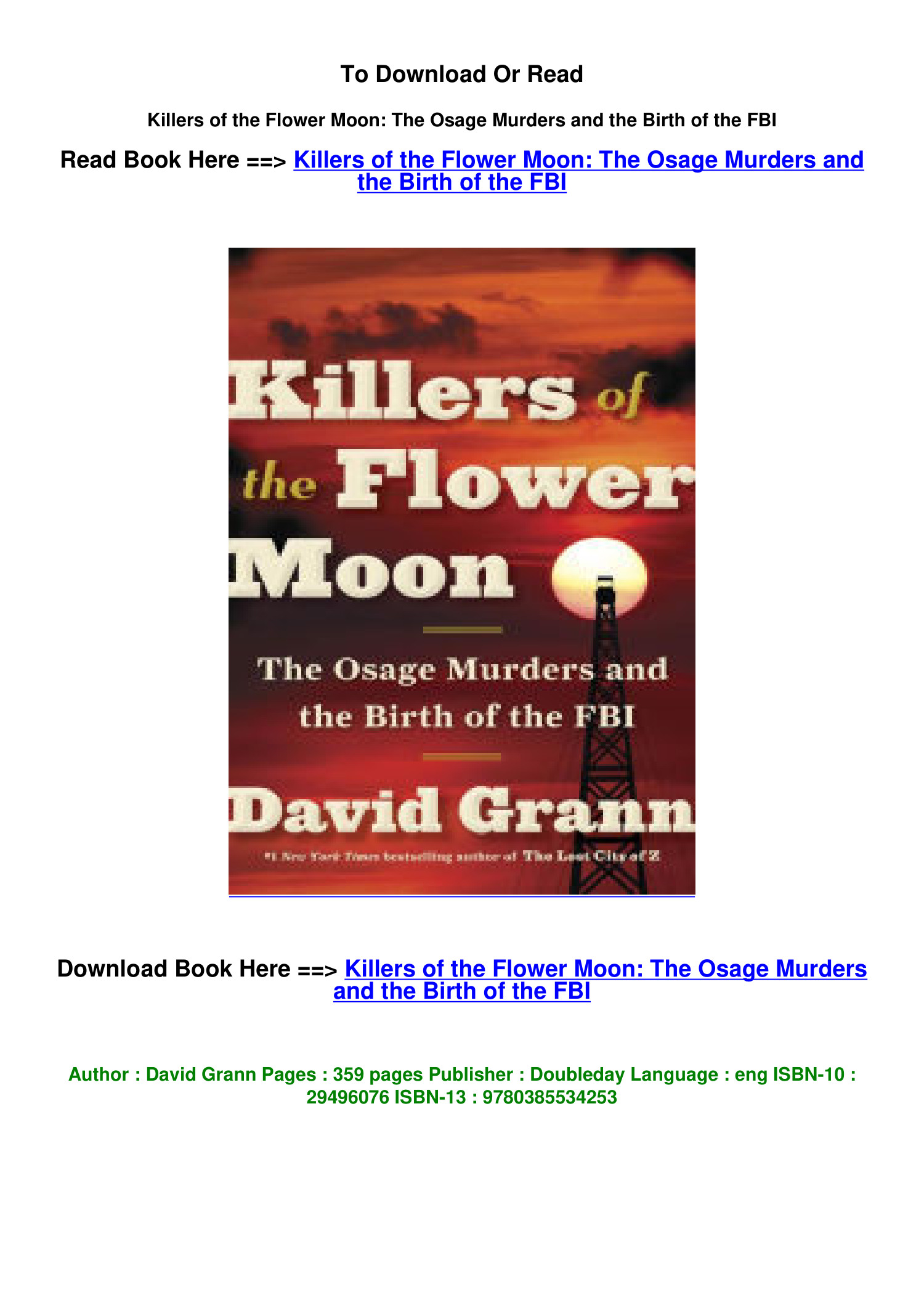 download PDF Killers of the Flower Moon The Osage Murders and the Birth of .pdf | DocDroid
