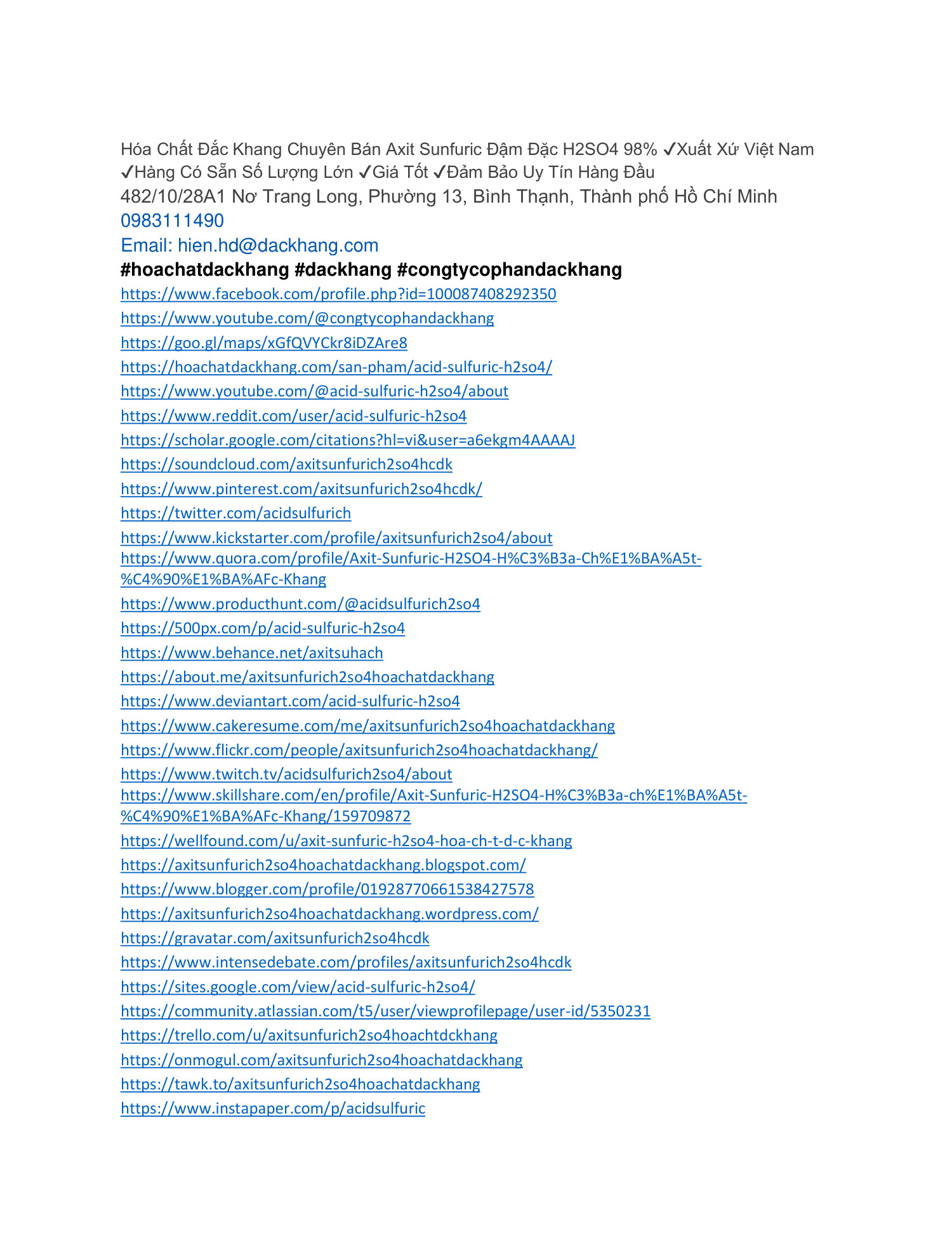 Hóa Chất Đắc Khang Chuyên Bán Axit Sunfuric Đậm Đặc H2SO4 98.docx | DocDroid