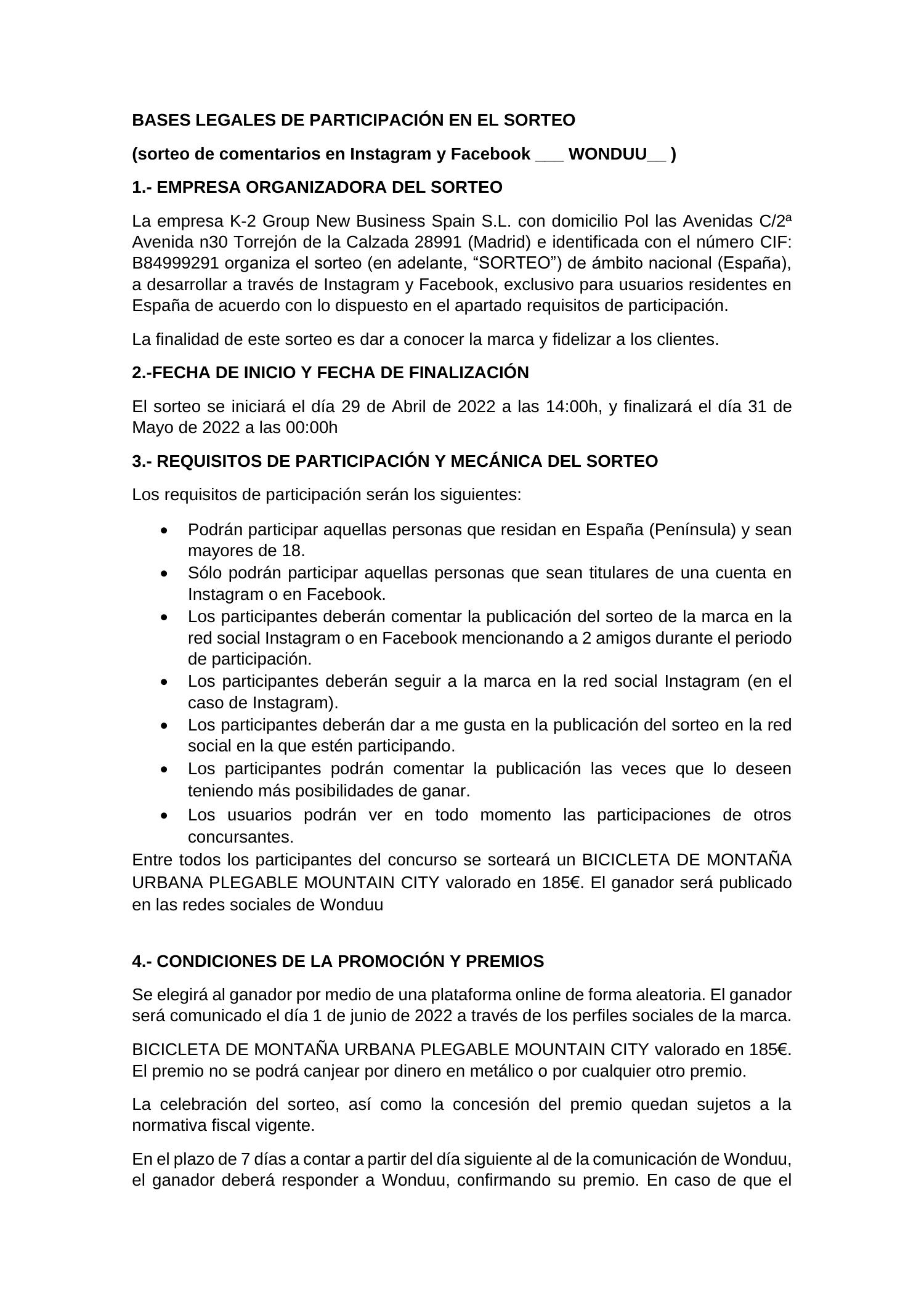 BASES LEGALES SORTEO INSTAGRAM y FB bicicleta Mayo.pdf | DocDroid