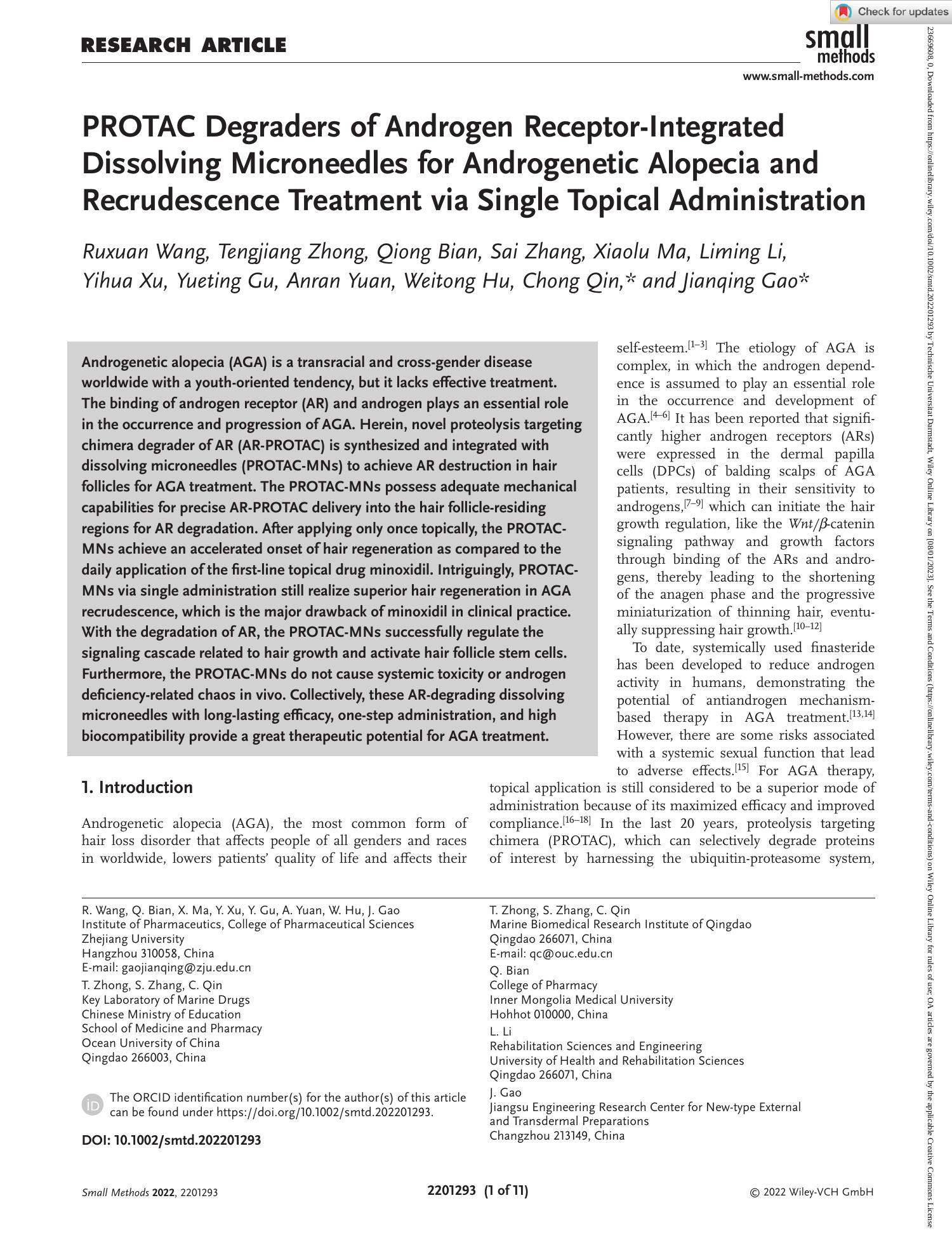 Small Methods - 2022 - Wang - PROTAC Degraders of Androgen Receptor%E2%80%90Integrated ...