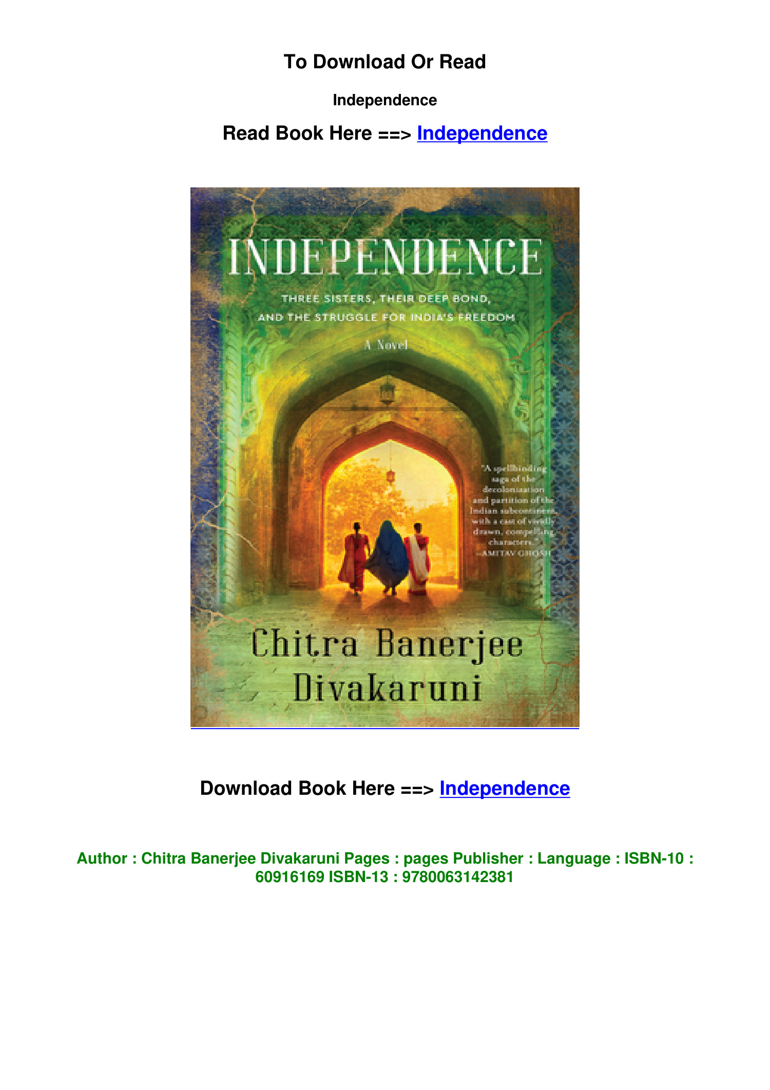 Pdf Download Independence BY Chitra Banerjee Divakaruni.pdf | DocDroid