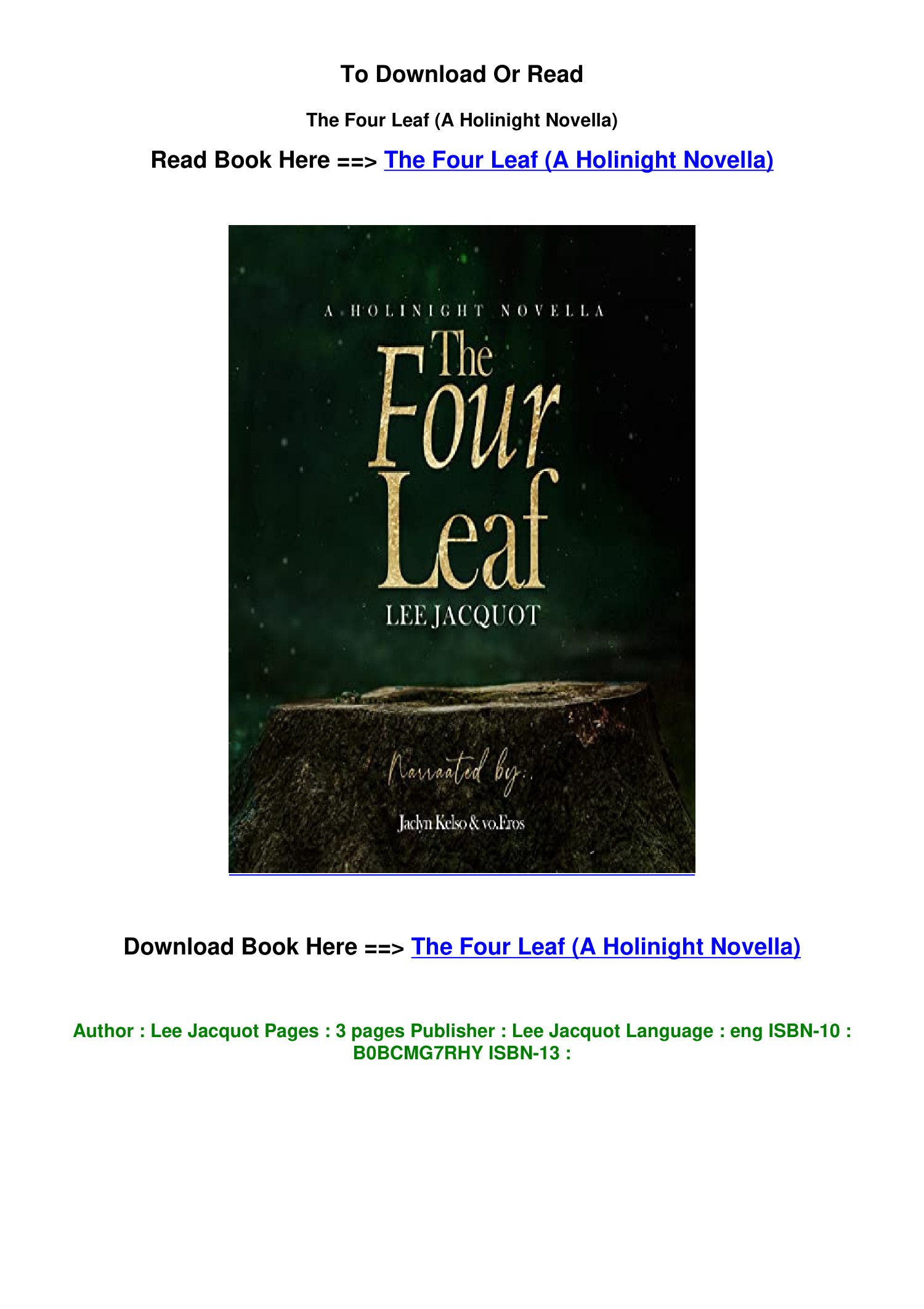 epub Download The Four Leaf A Holinight Novella by Lee Jacquot.pdf | DocDroid
