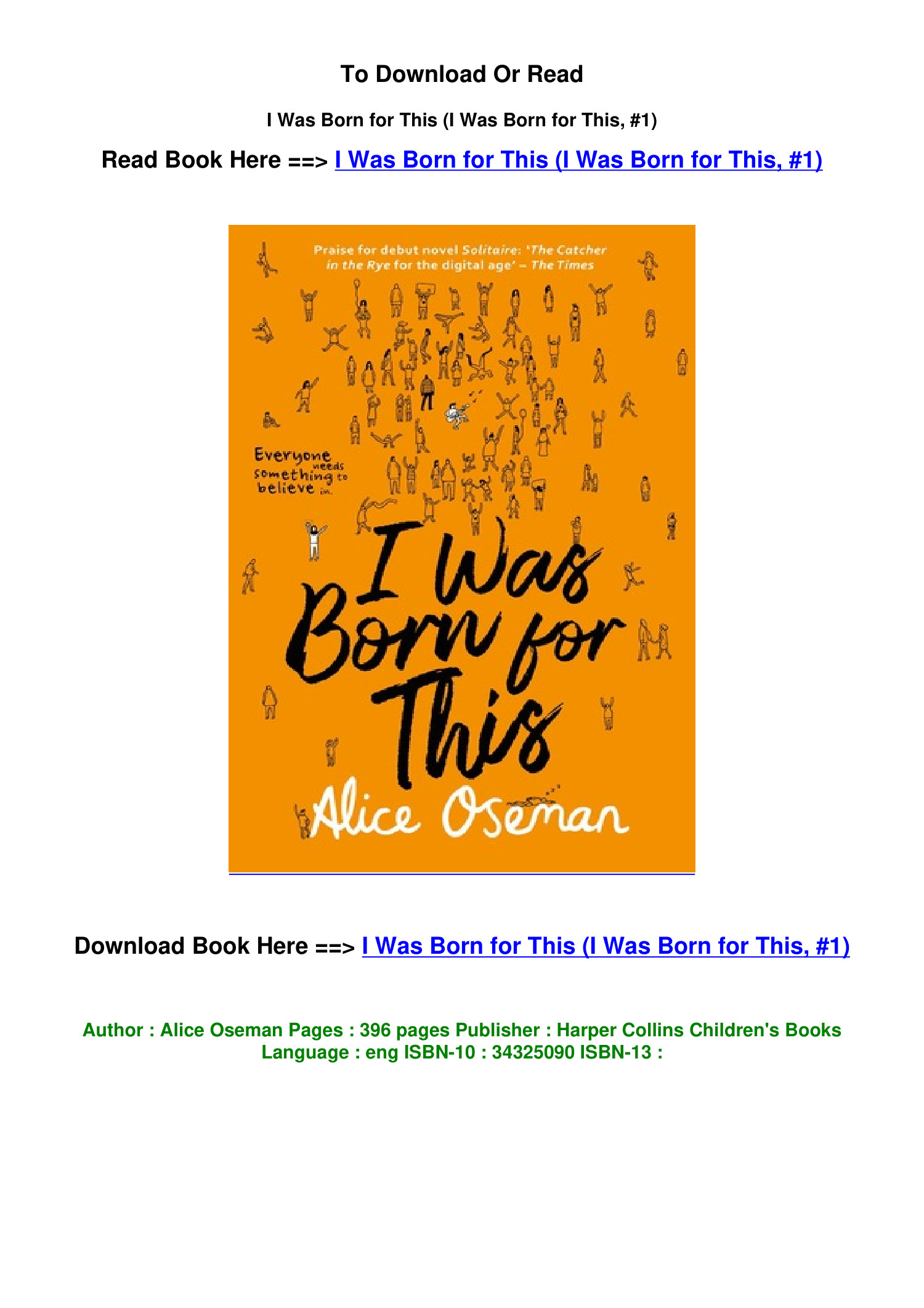 download EPUB I Was Born for This I Was Born for This 1 by Alice Oseman ...
