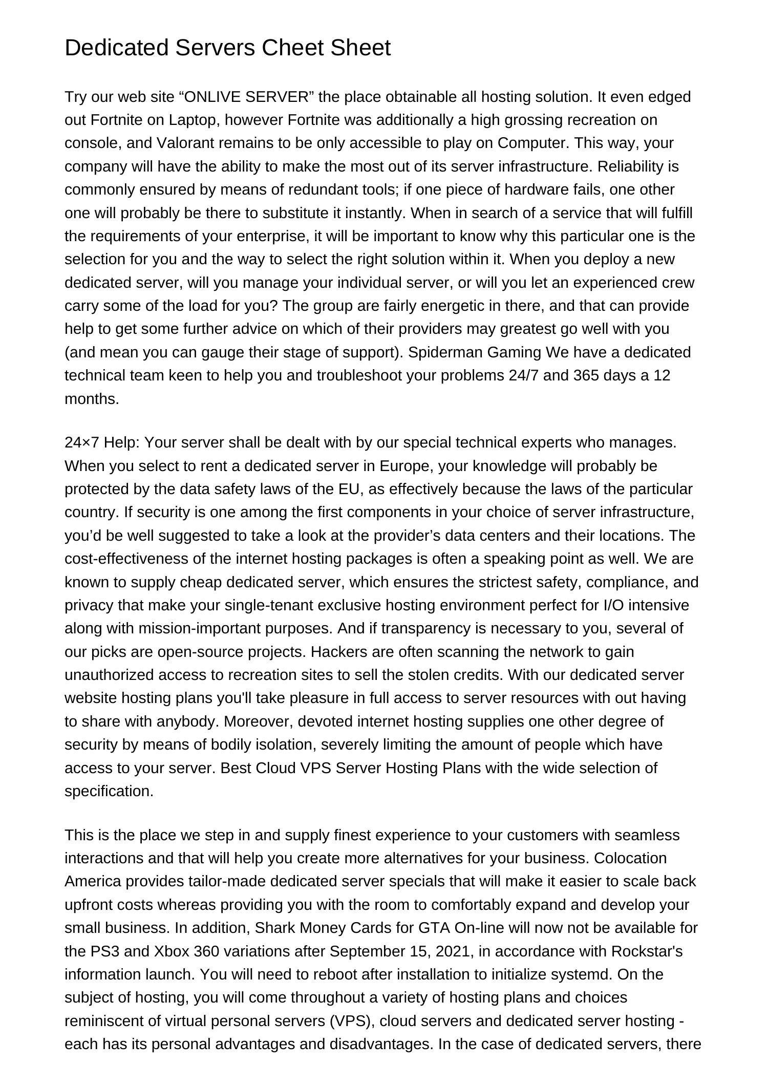 Dedicated Servers Cheet Sheetcqazp.pdf.pdf | DocDroid