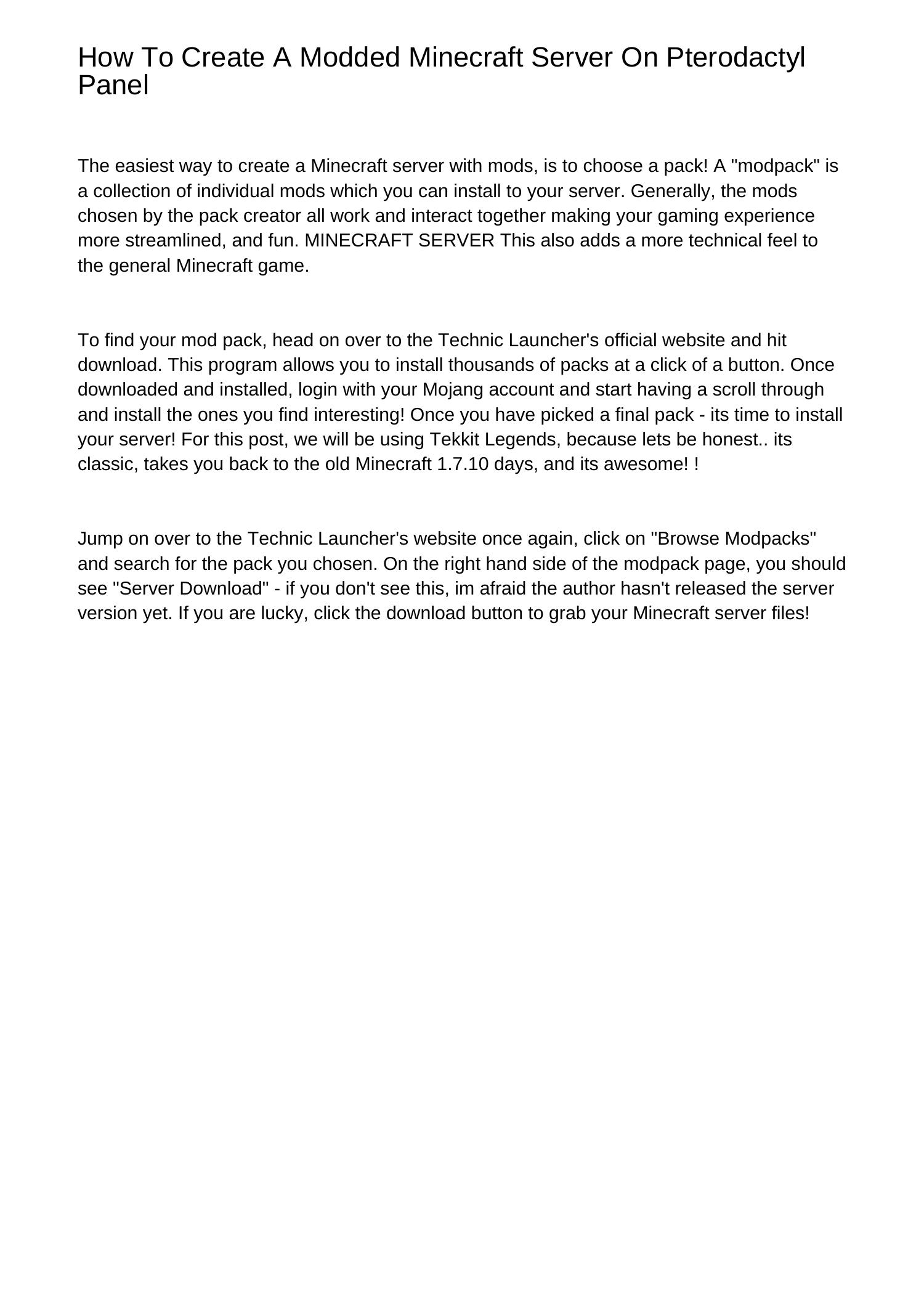 How To Create A Modded Minecraft Server On Pterodactyl Panelonyvs.pdf ...