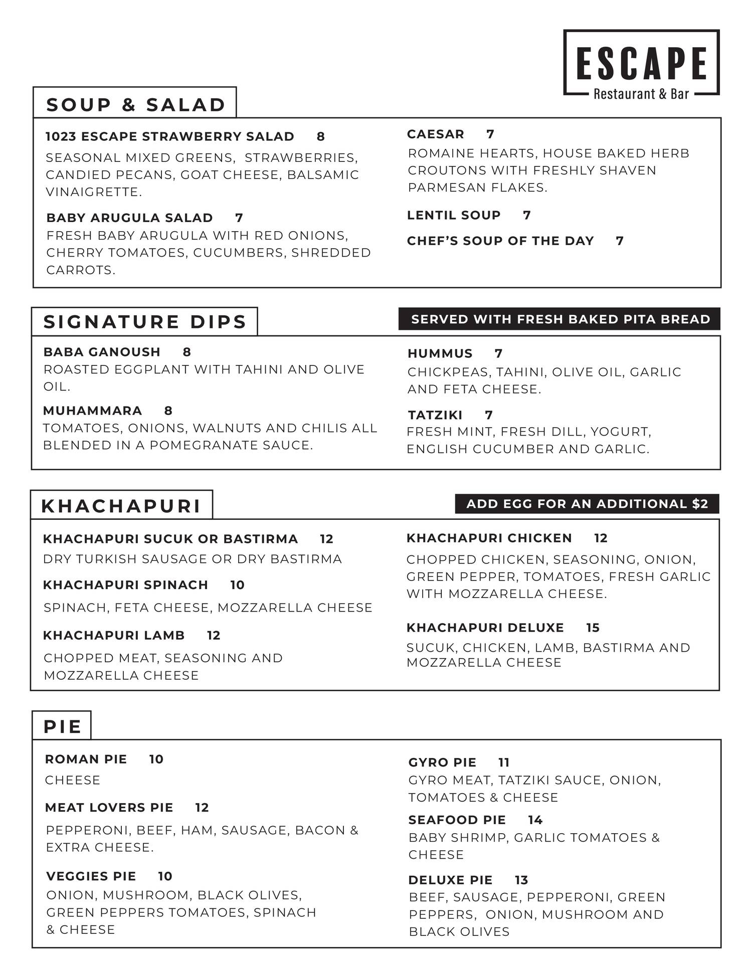 Escape Restaurant Food Menu.pdf | DocDroid
